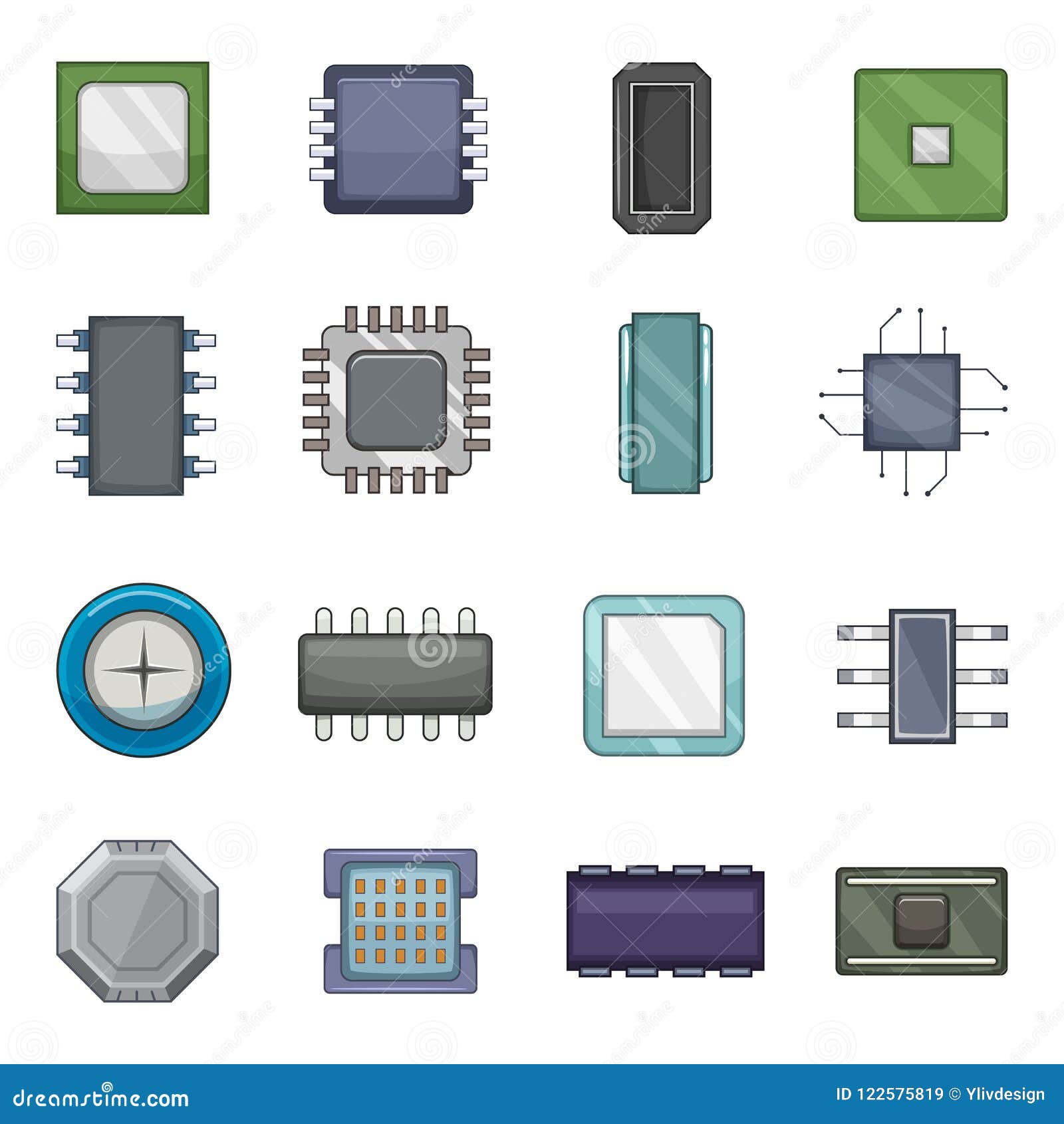 Computer Chips Icons Set, Cartoon Style Stock Vector - Illustration of ...