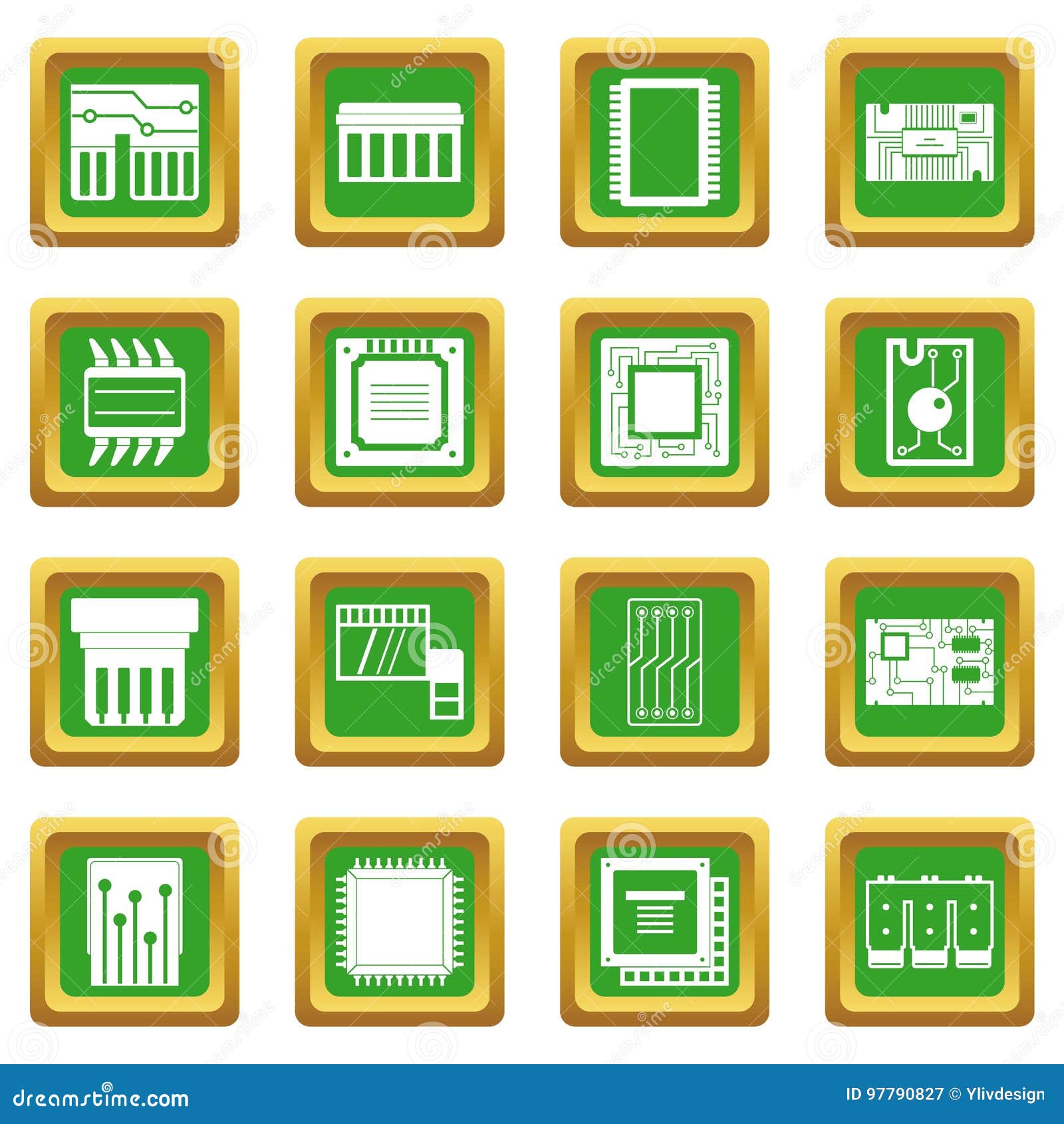 Computer Chips Icons Set Green Stock Vector - Illustration of memory ...