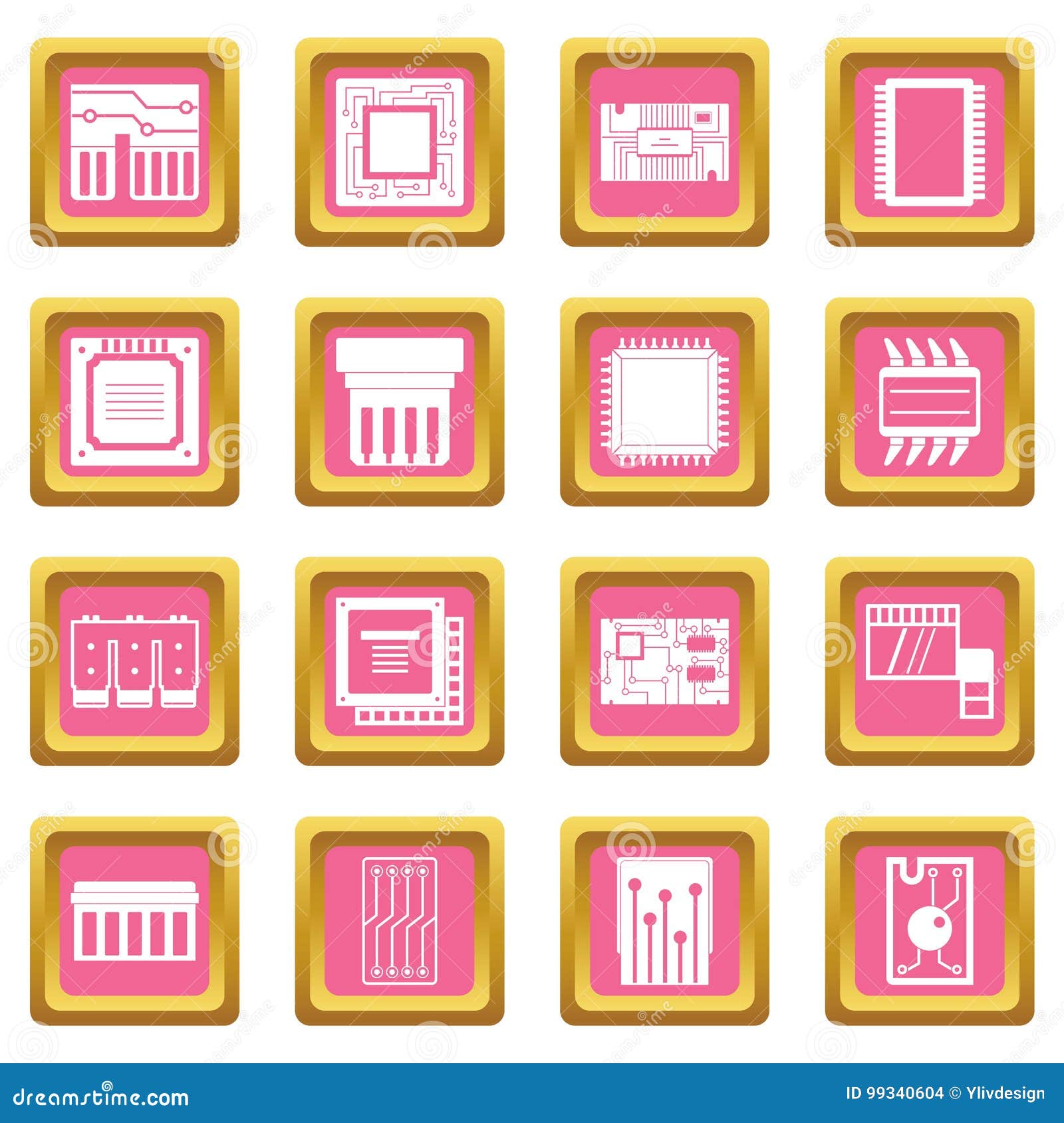 Computer chips icons pink stock vector. Illustration of network - 99340604
