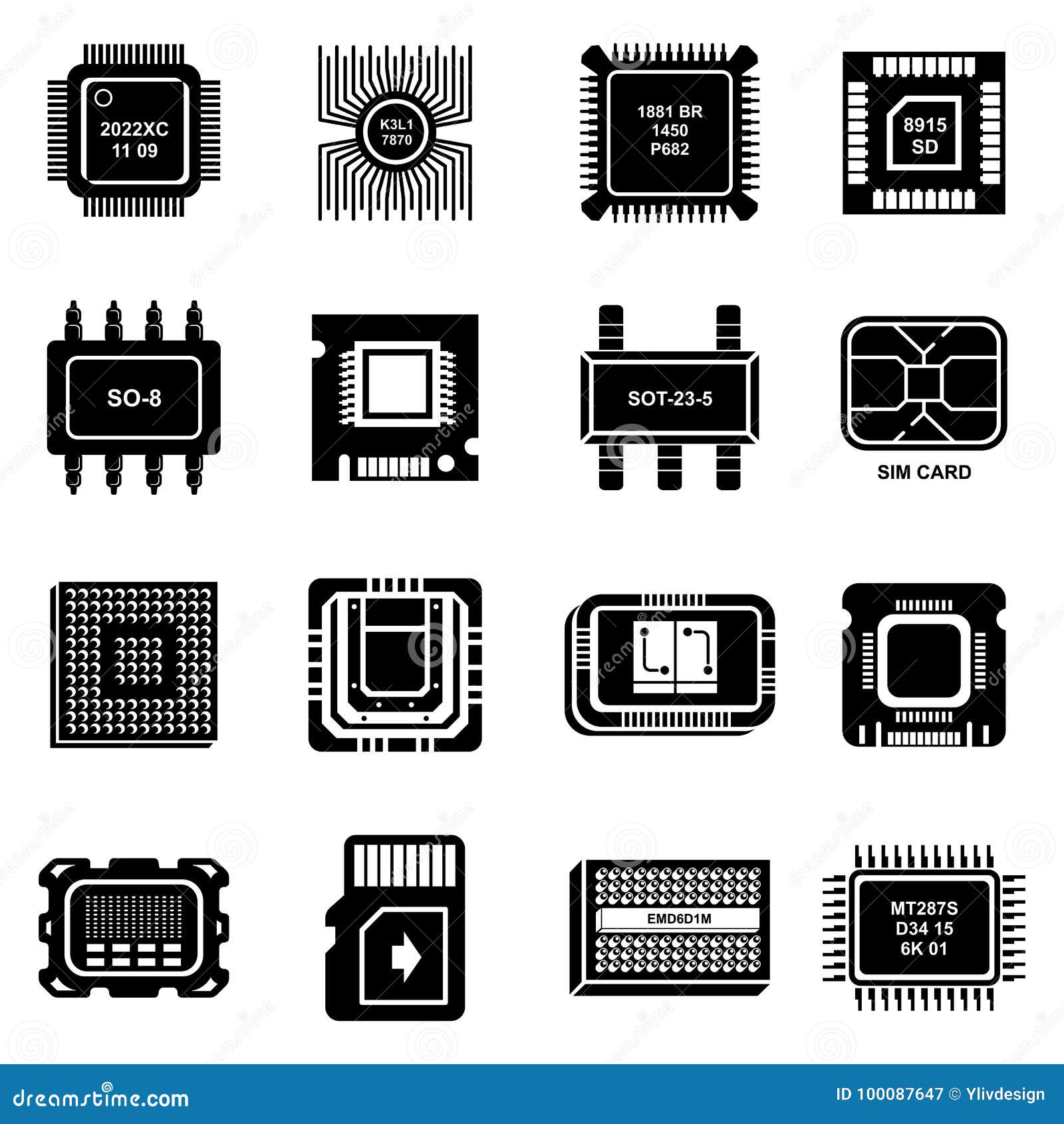 Computer Chips Icons Set, Simple Style Stock Vector - Illustration of ...