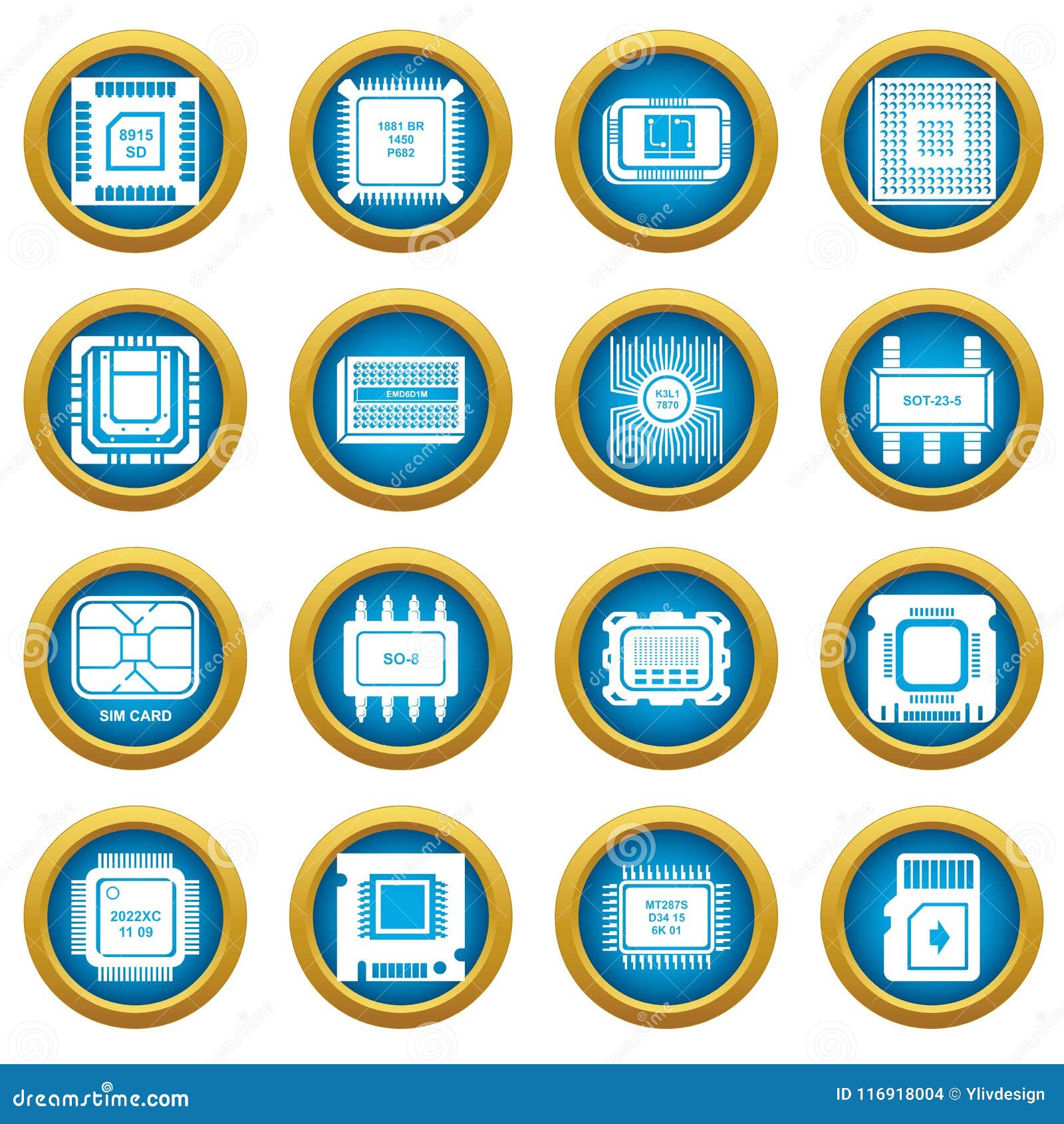 Computer Chips Icons Set, Simple Style Stock Vector - Illustration of ...