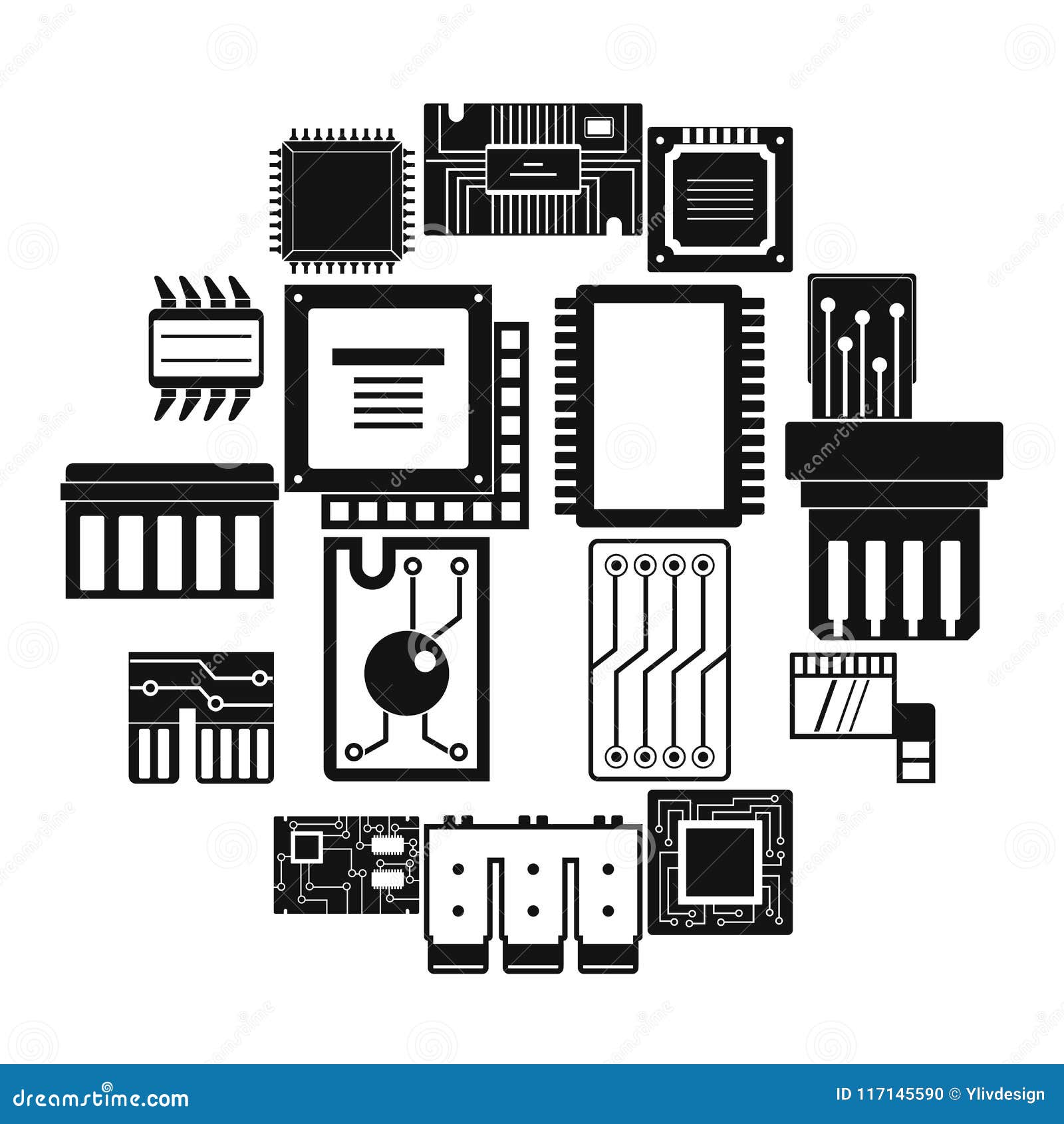 Computer Chips Icons Set, Simple Style Stock Vector - Illustration of ...