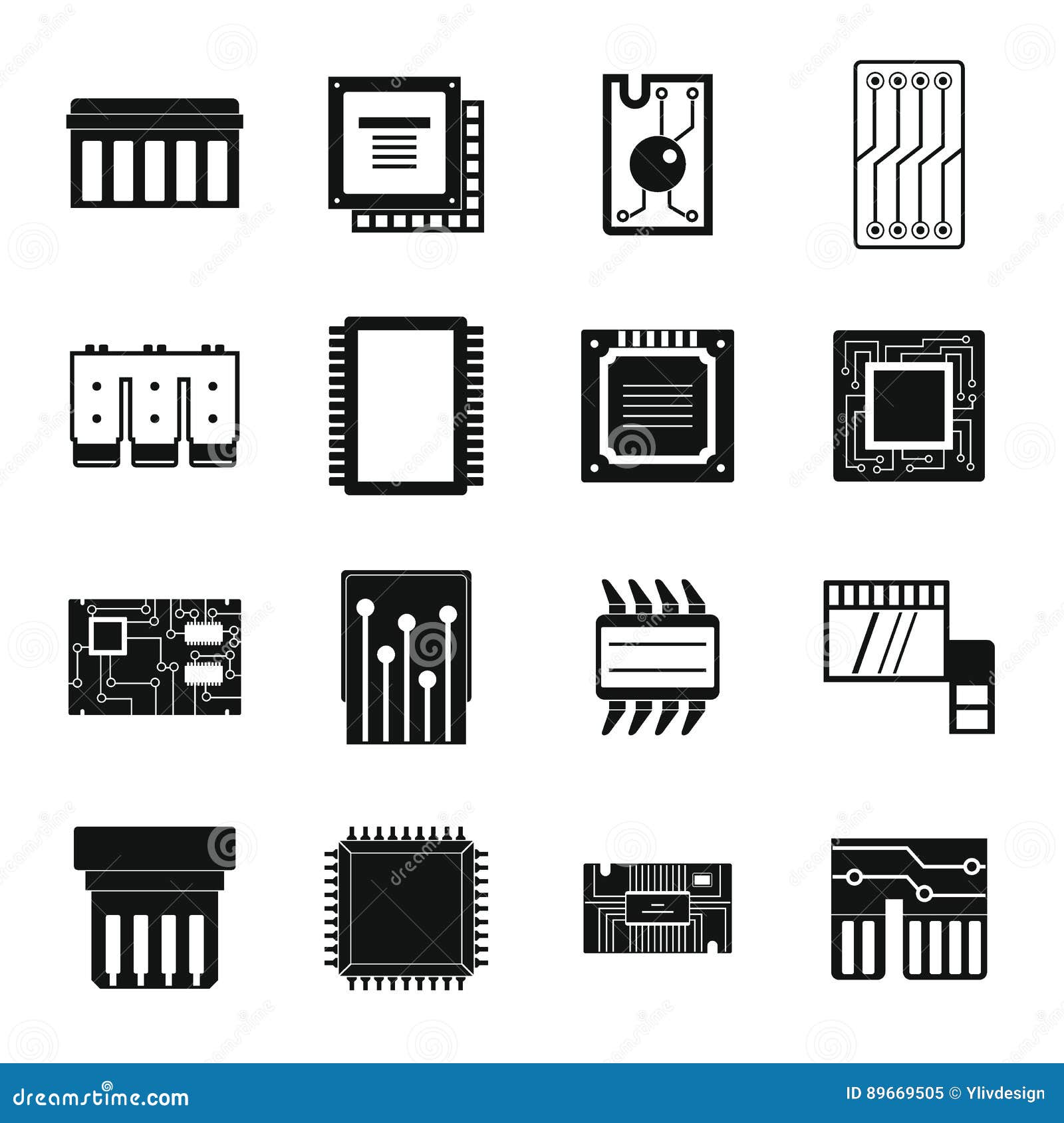 Computer Chips Icons Set, Simple Style Stock Vector - Illustration of ...