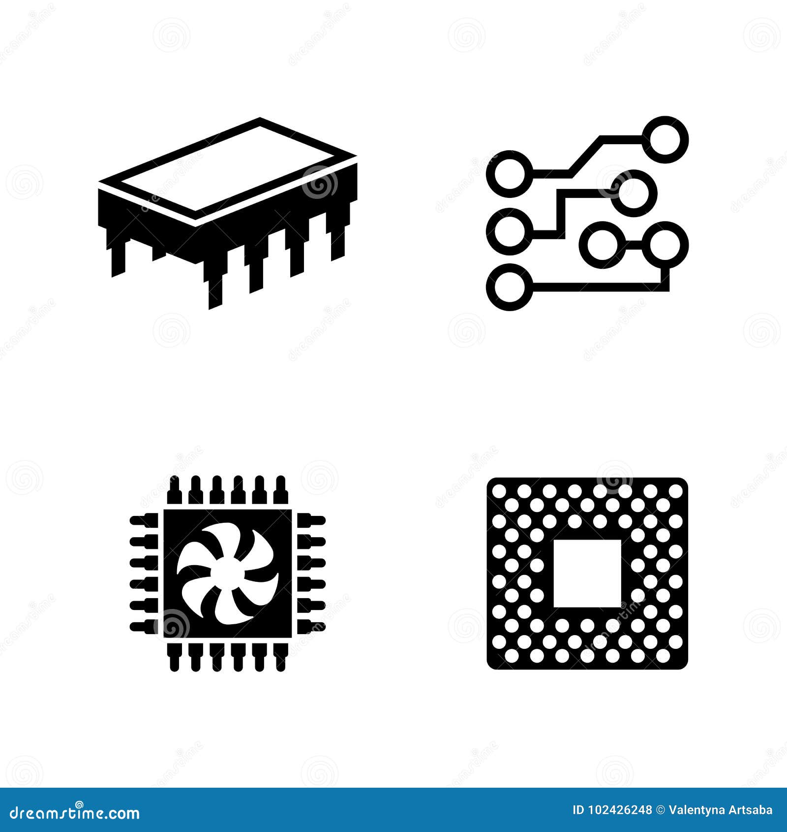 Computer Chips. Simple Related Vector Icons Stock Vector - Illustration ...