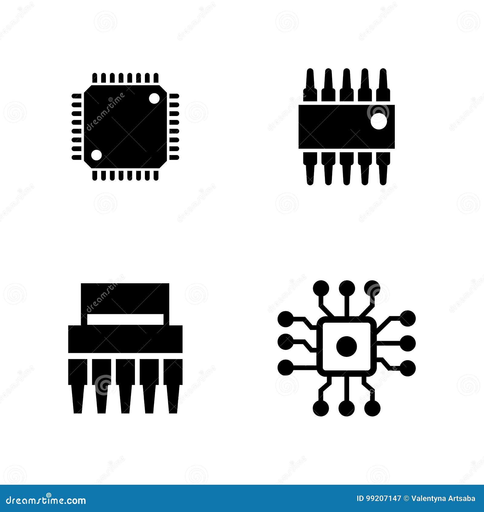 Computer Chips. Simple Related Vector Icons Stock Vector - Illustration ...
