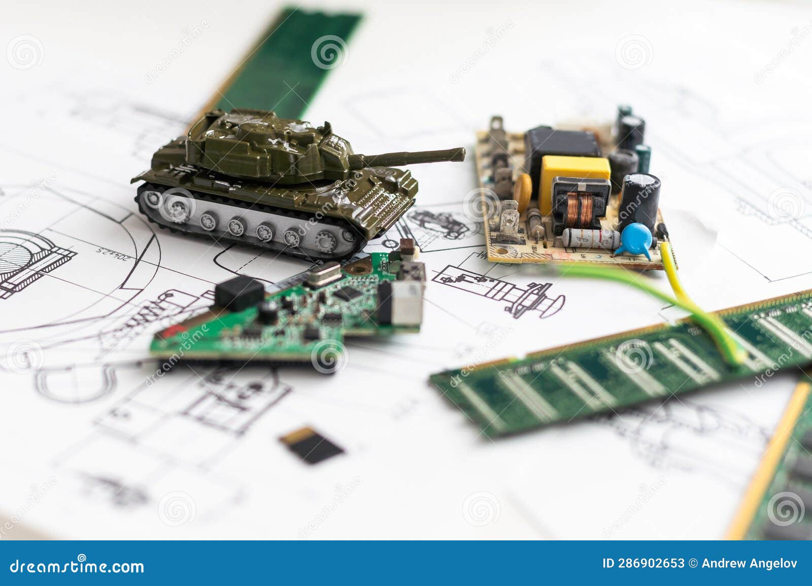 Computer Chips and a Toy Tank Stock Image - Image of panzer, turret ...