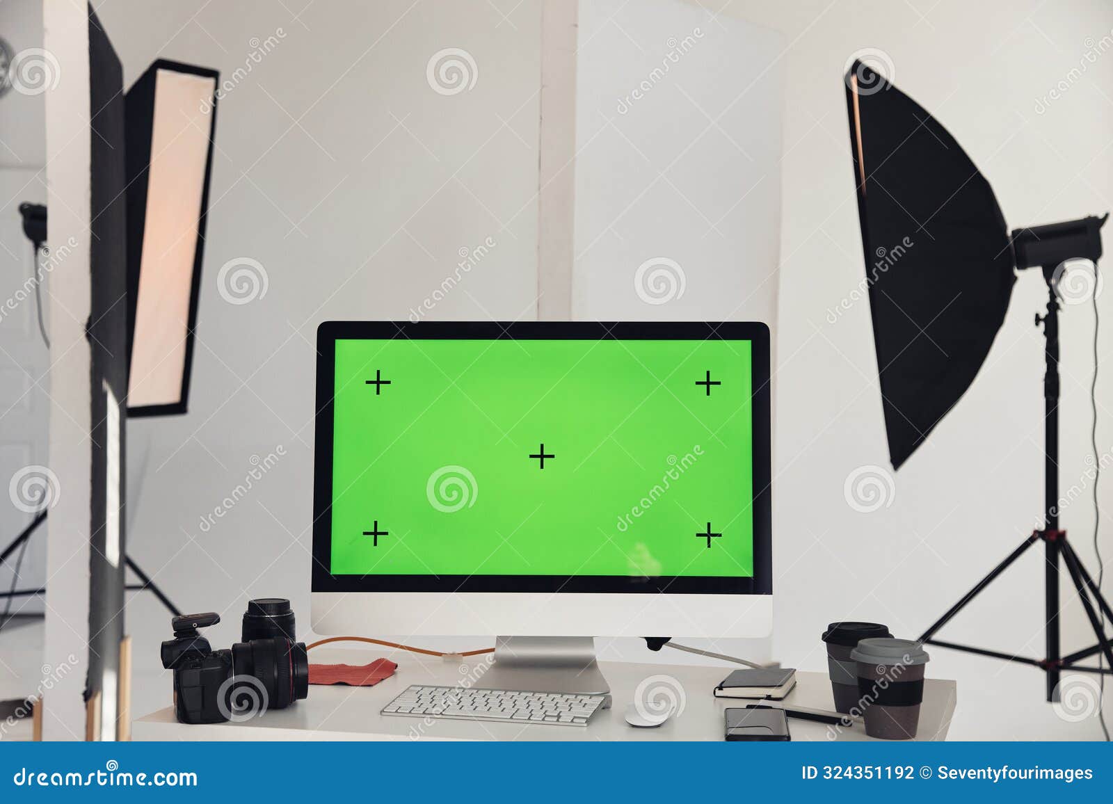 Computer with Chroma Key Screen in Photo Studio Stock Photo - Image of ...