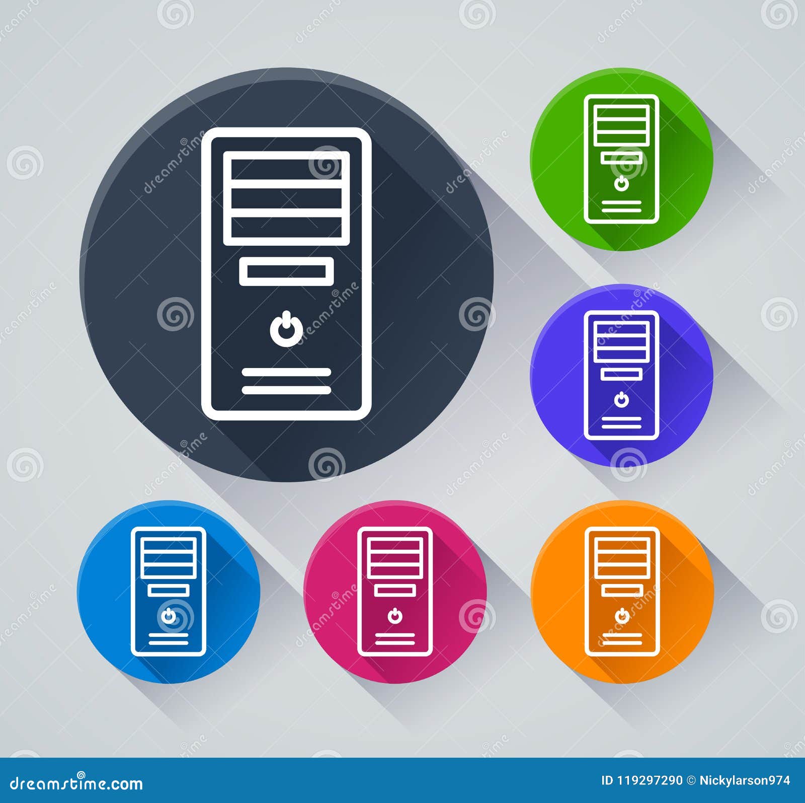 Computer Circle Icons with Shadow Stock Vector - Illustration of case ...