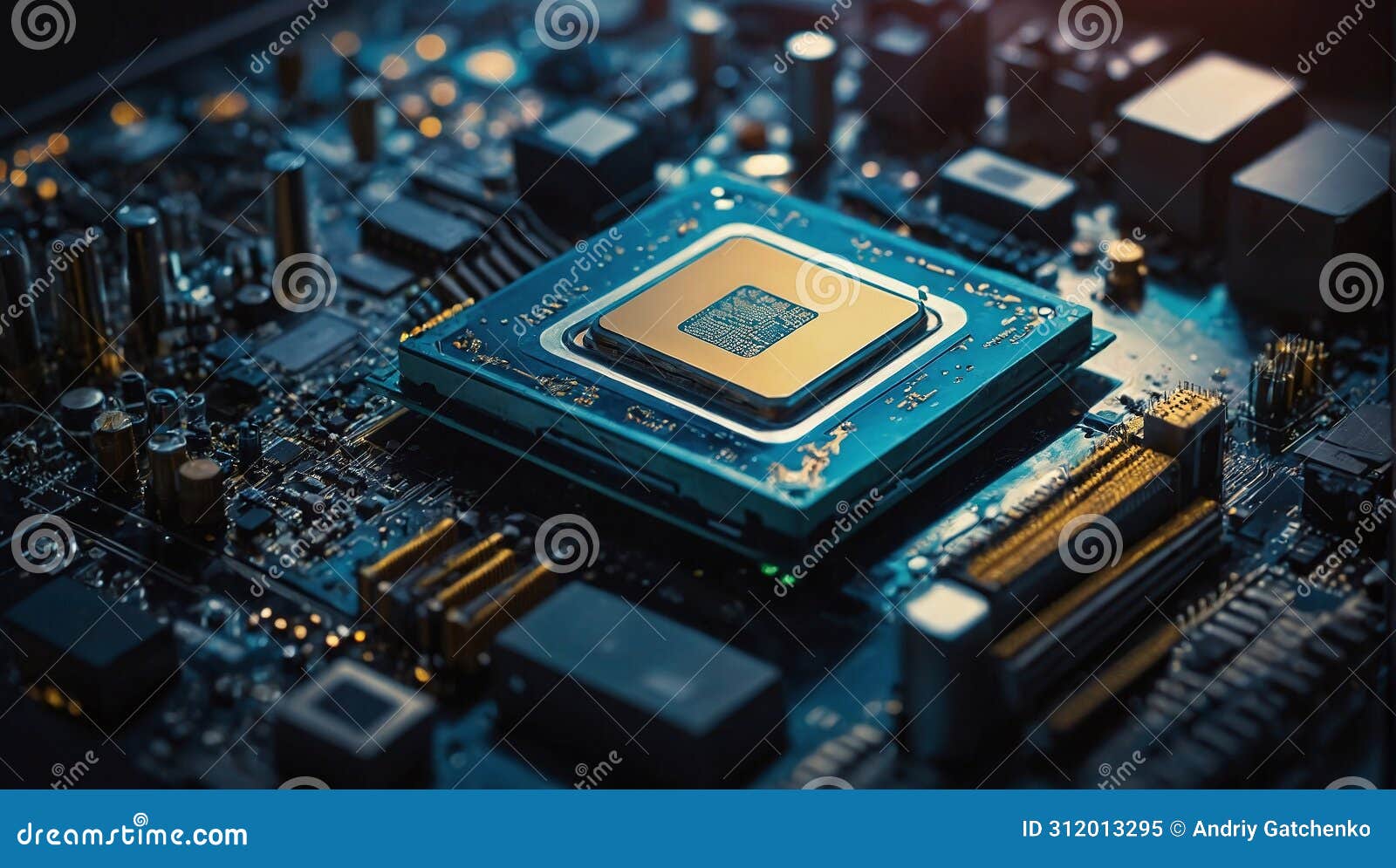 Computer Motherboard with a Processor, Various Ports, and Chip Diodes ...