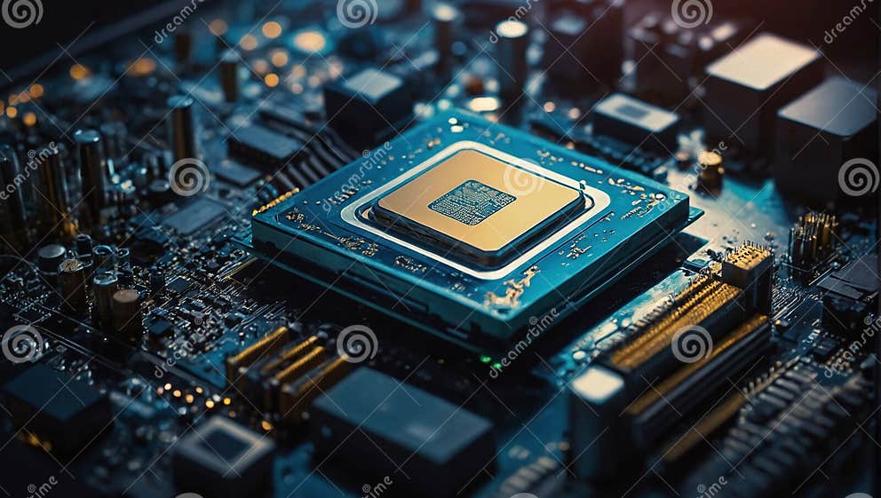 Computer Motherboard with a Processor, Various Ports, and Chip Diodes ...