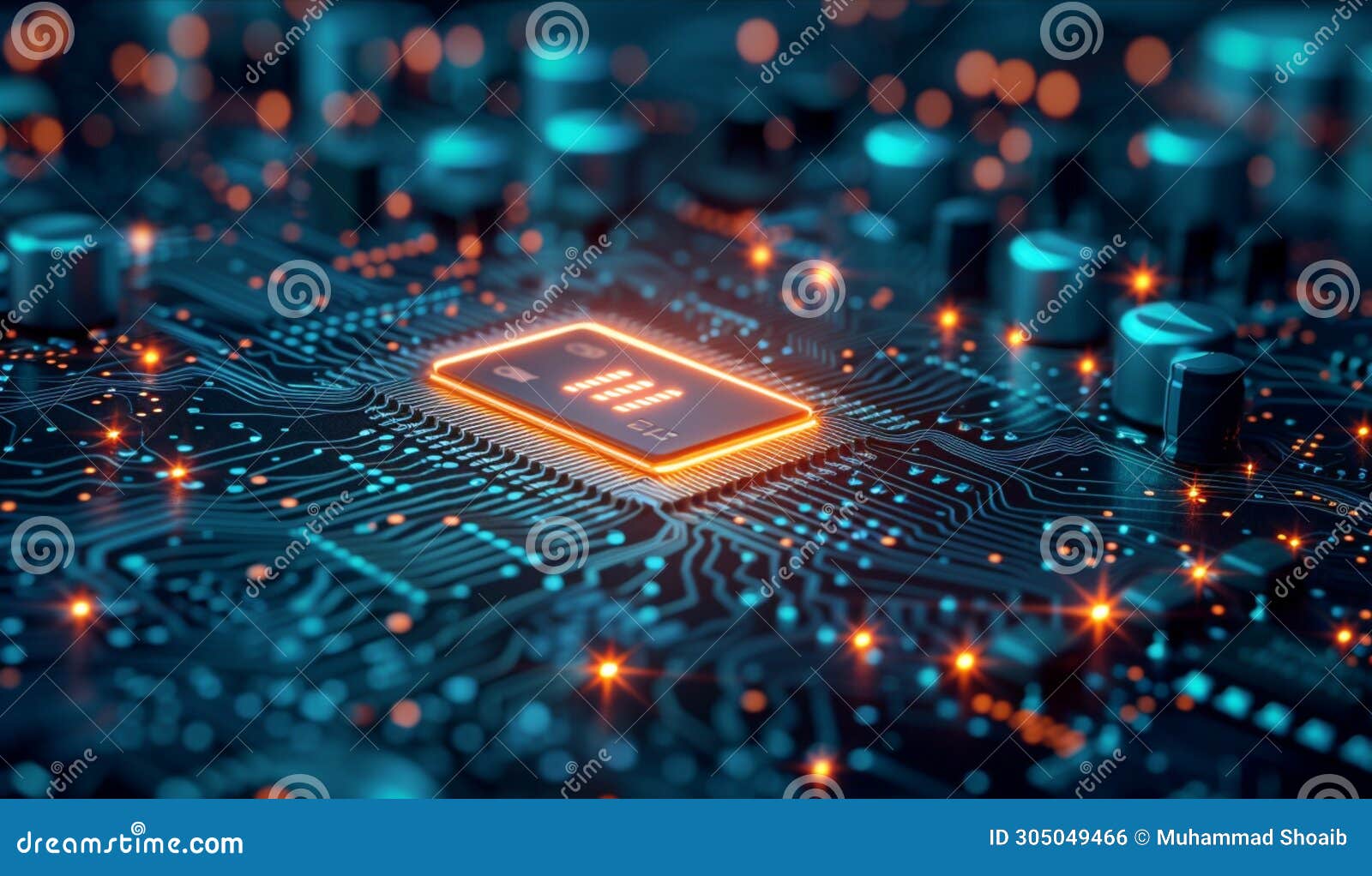 Computer Circuit Board with AI Chipset, 3D Rendering Technology Concept ...