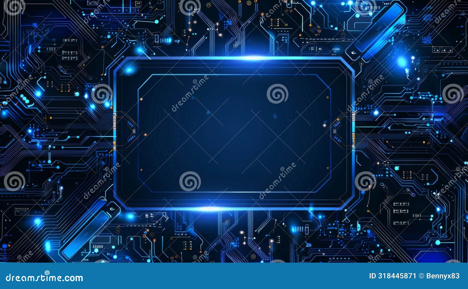 Computer Circuit Board with Blue Light Stock Illustration ...