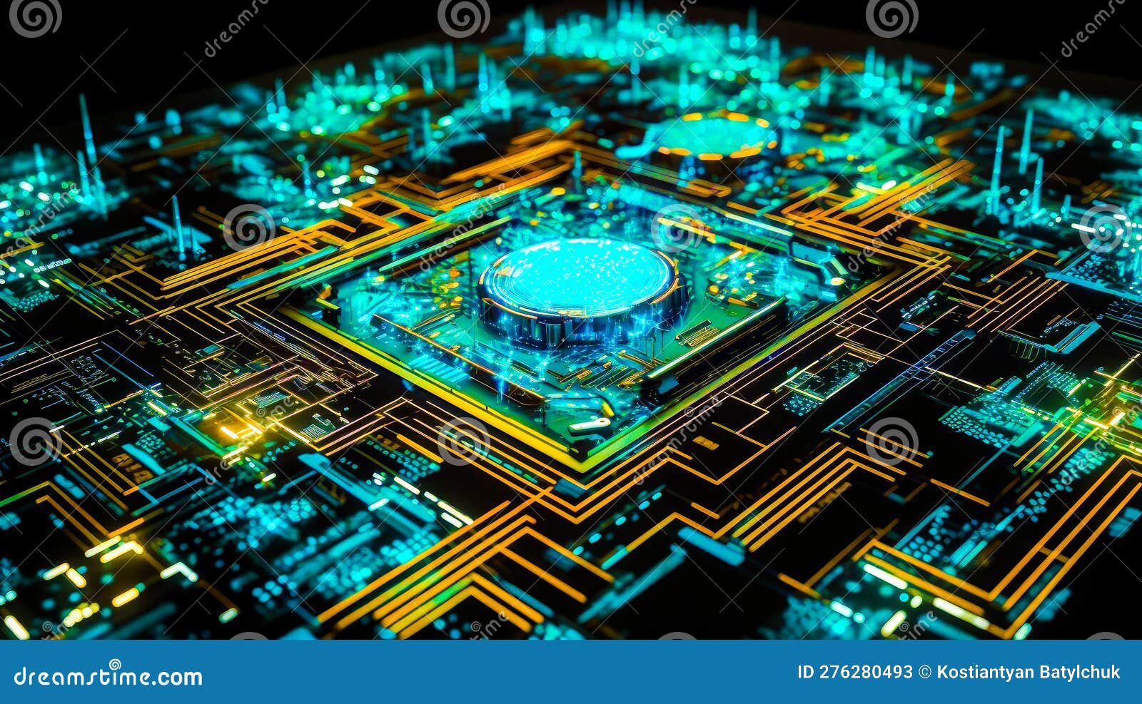 Computer Circuit Board with Blue Light in the Middle of the Board ...