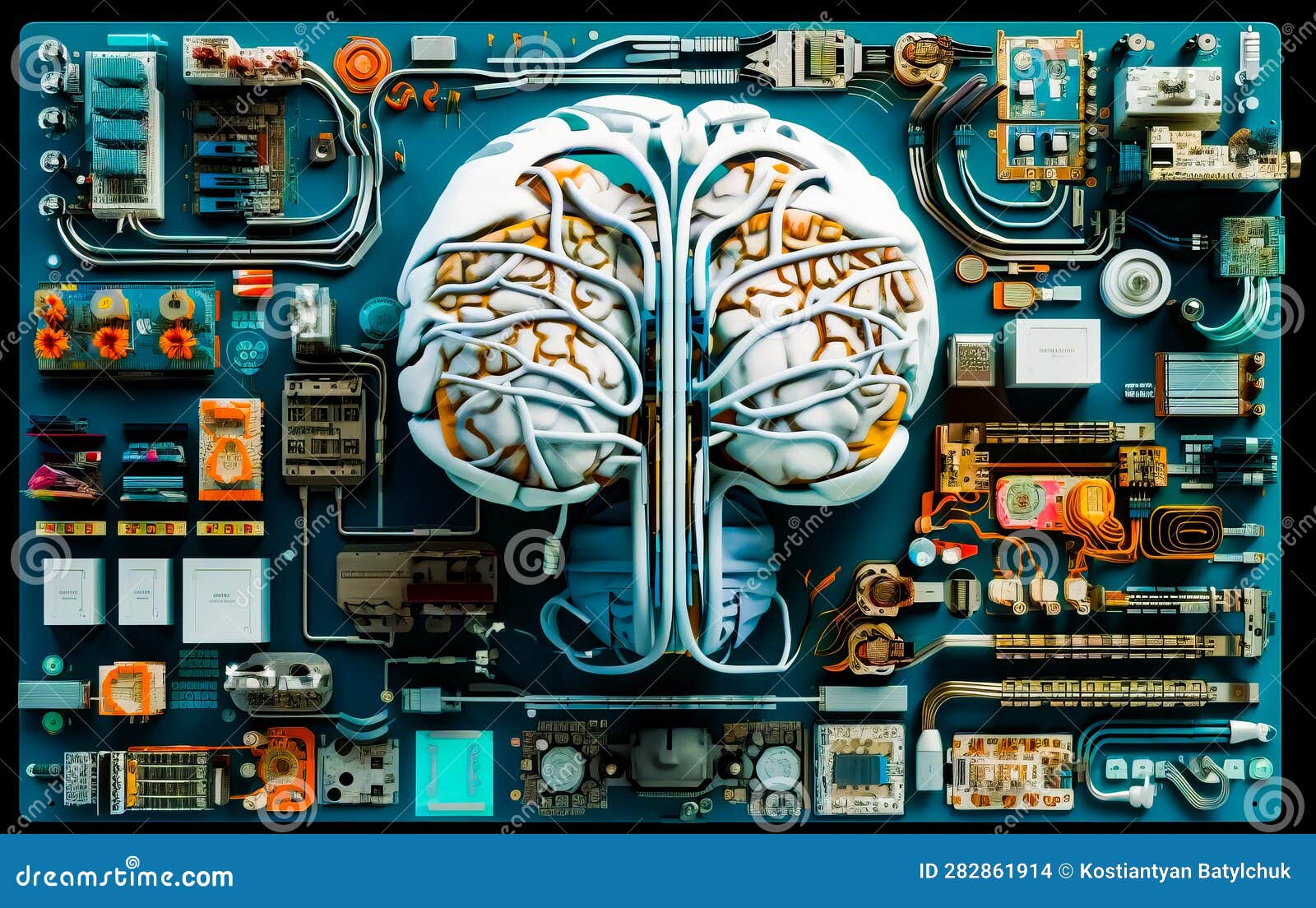 Computer Circuit Board with Brain in the Middle of the Circuit Board. Generative AI Stock ...