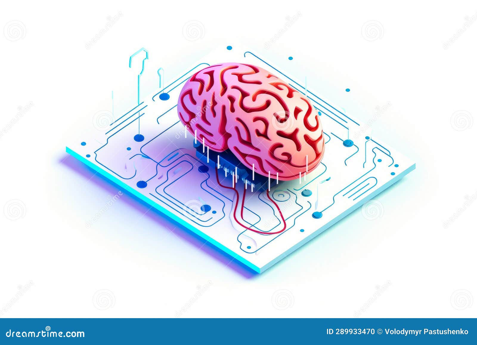 Computer Circuit Board with Brain on it and Wires Running through it ...