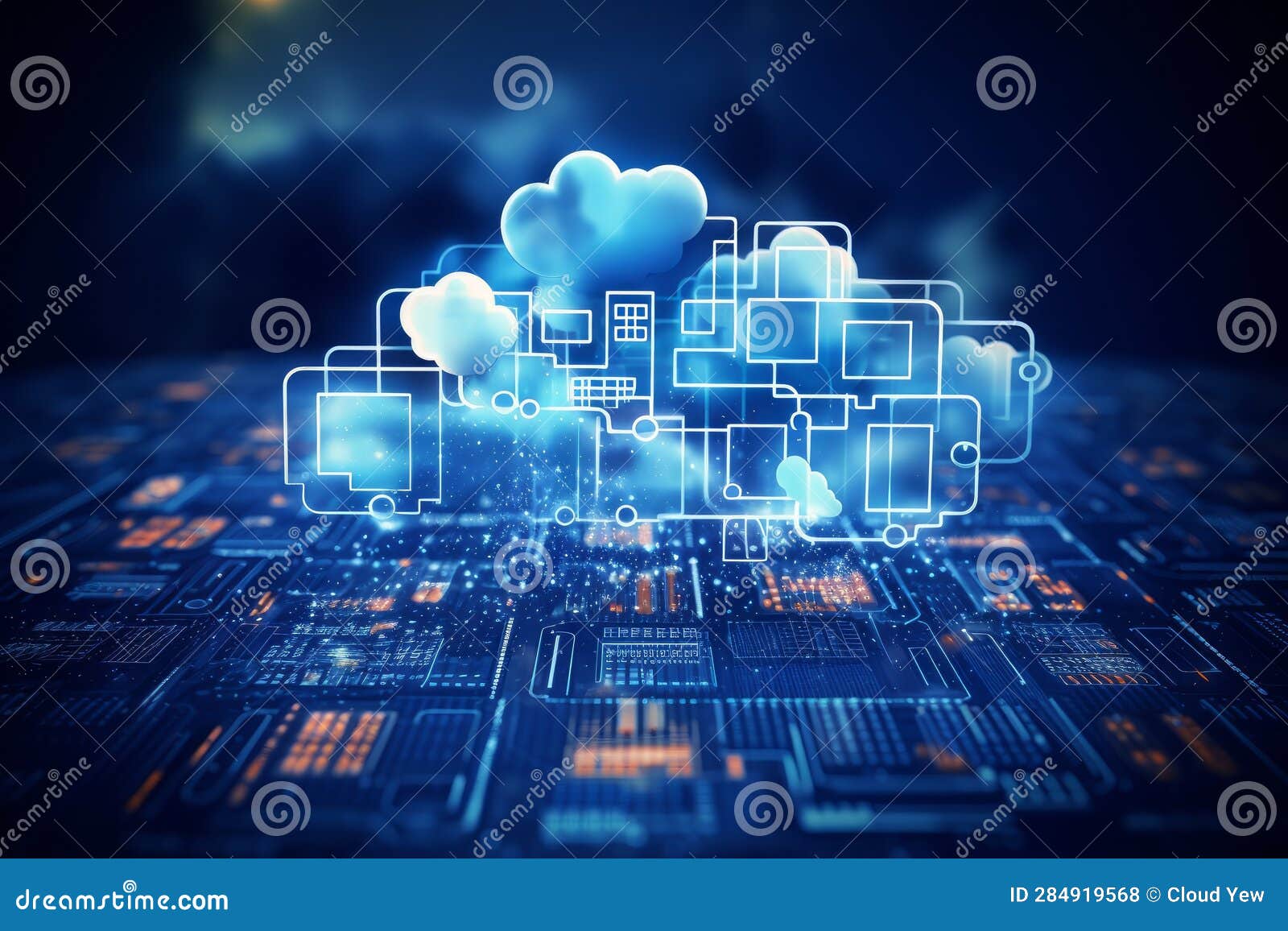 A Computer Circuit Board with a Bunch of Clouds Floating Out of it ...