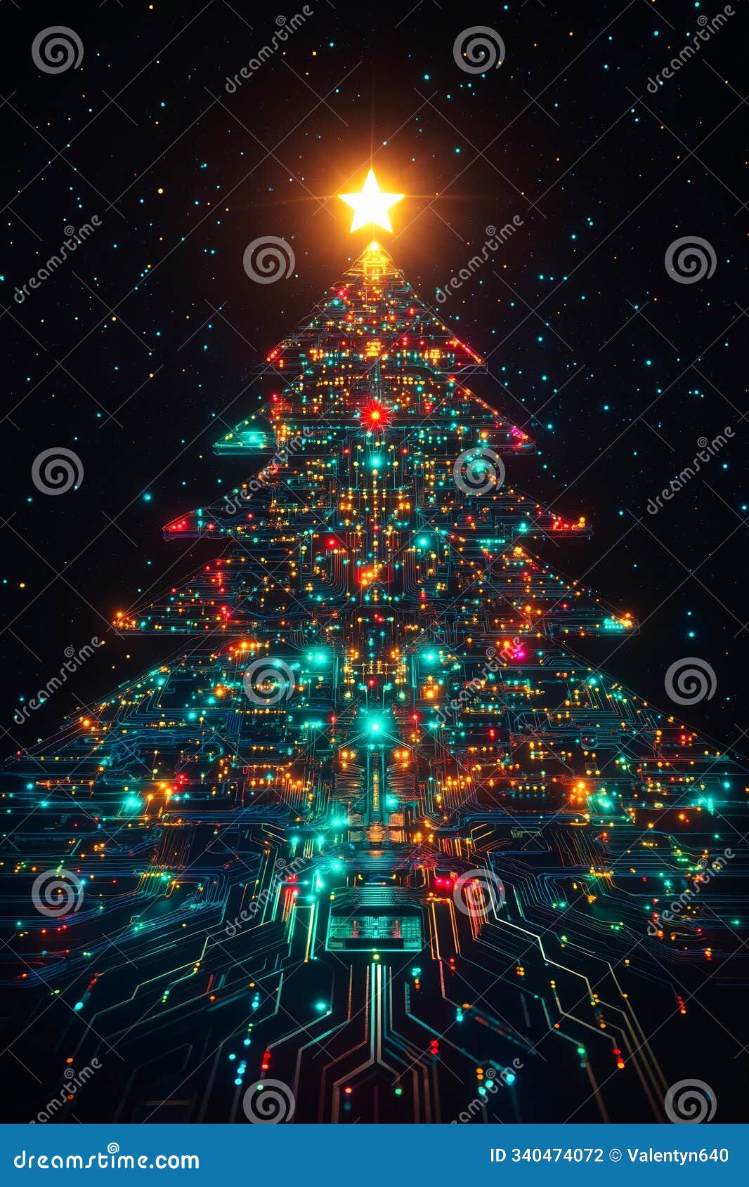 A Computer Circuit Board Christmas Tree with a Star on Top Stock Photo ...
