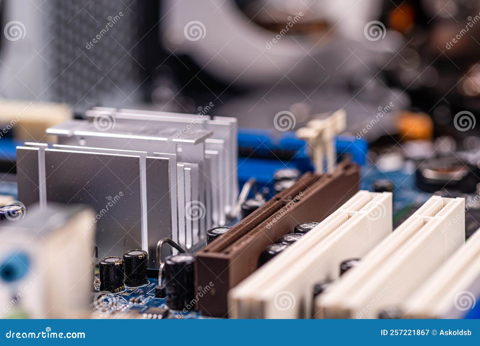 Computer Circuit Board Fragment with Components, Macro Close Up ...