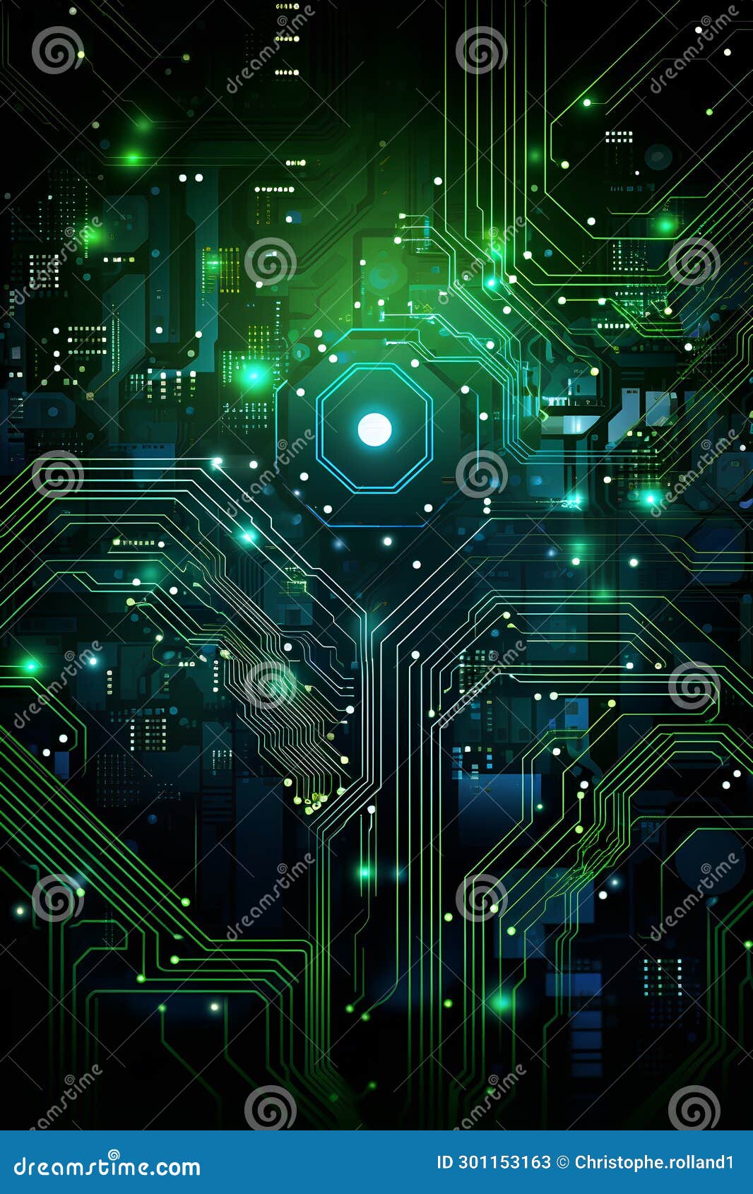 A Computer Circuit Board with Green Lights Stock Image - Image of ...