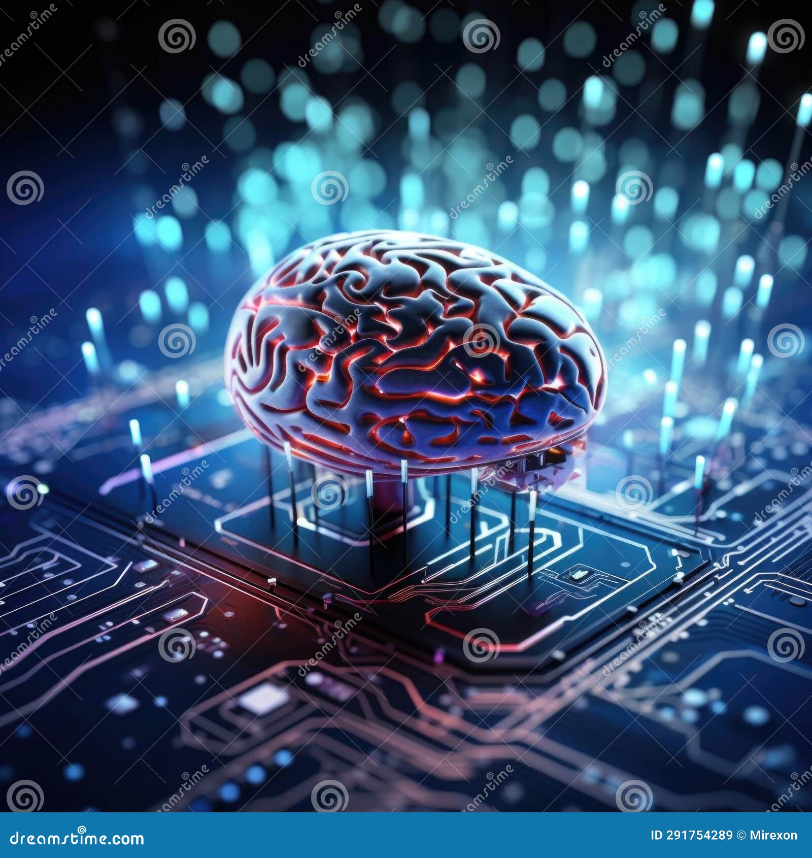 Computer Circuit Board with the Human Brain. Stock Illustration ...