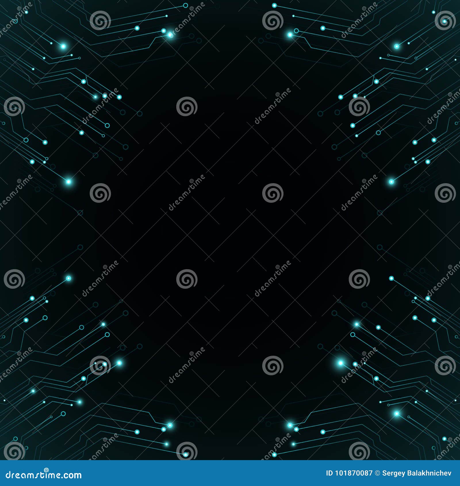 Computer Circuit Board. Luminous Connectors are Blue. Sci-fi ...