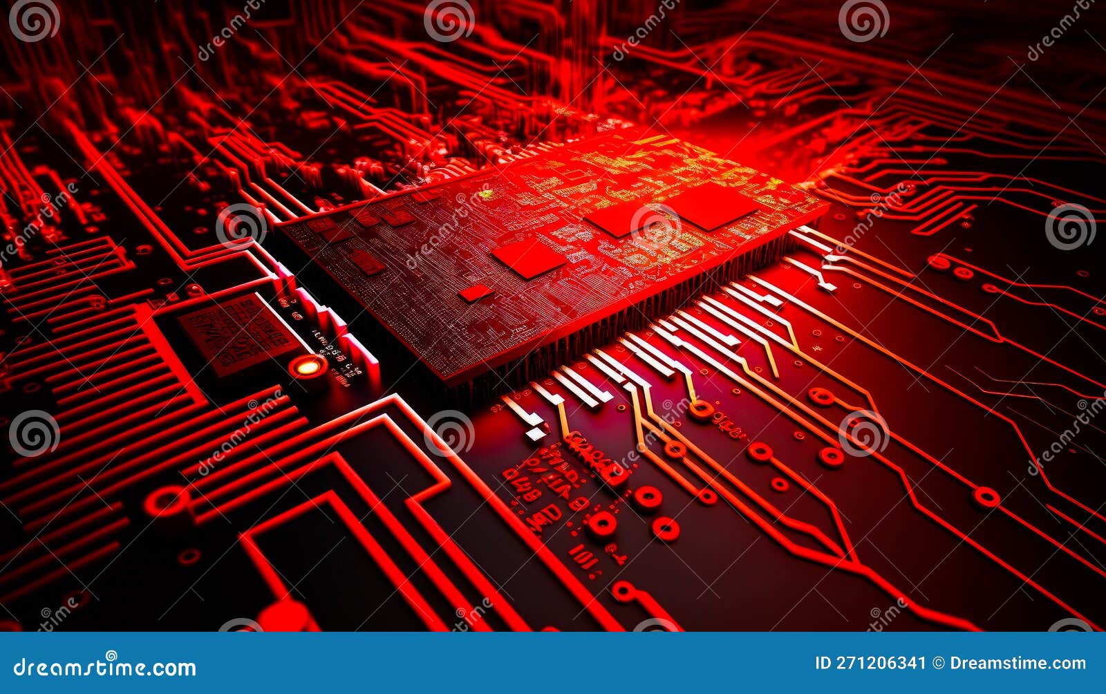 Computer Circuit Board with Red Light Coming Out of it. Generative AI ...