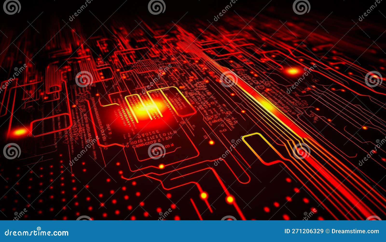 Computer Circuit Board with Red and Yellow Lights. Generative AI Stock ...