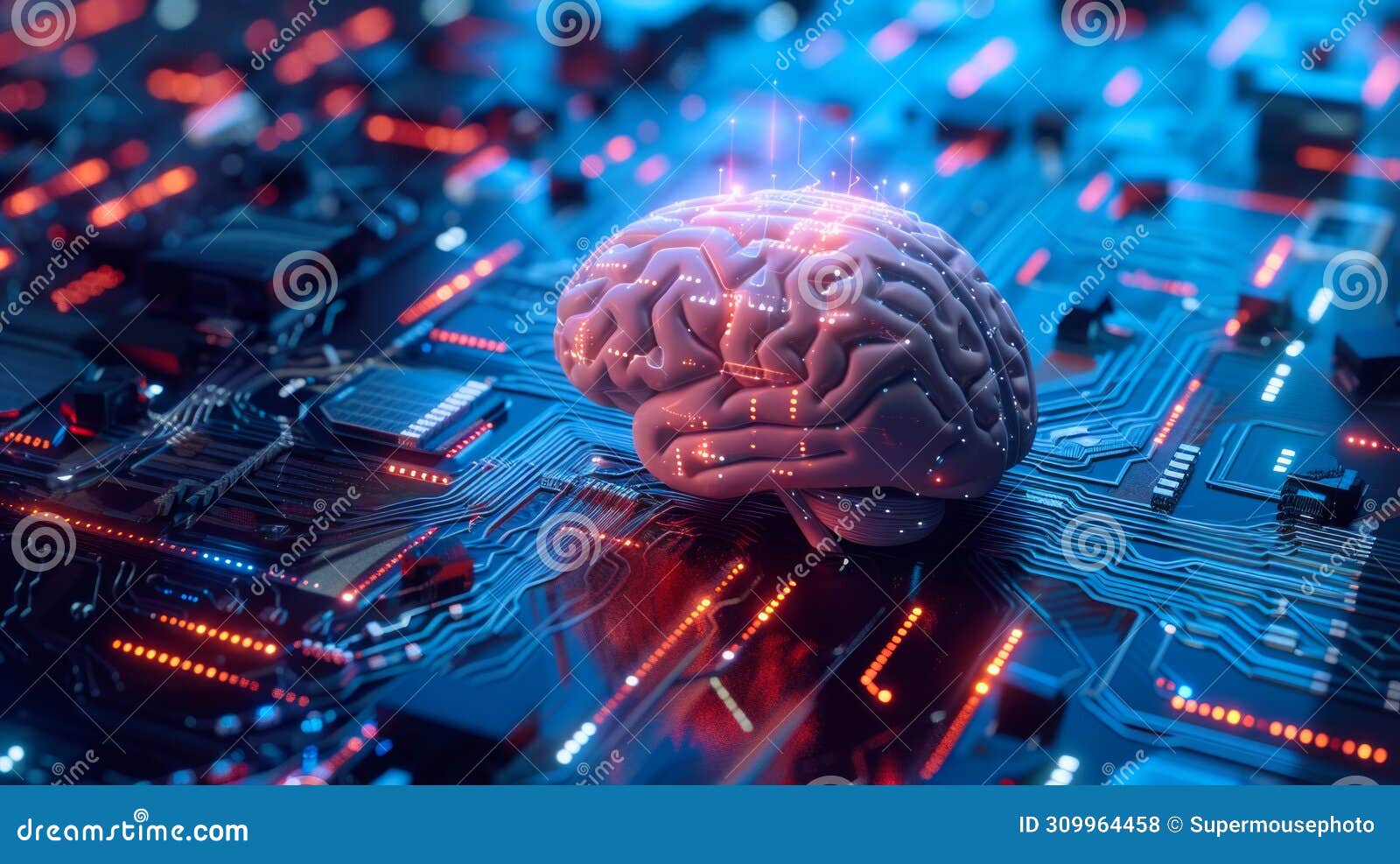 Techno-Cerebral Fusion. Generative AI Stock Illustration - Illustration ...