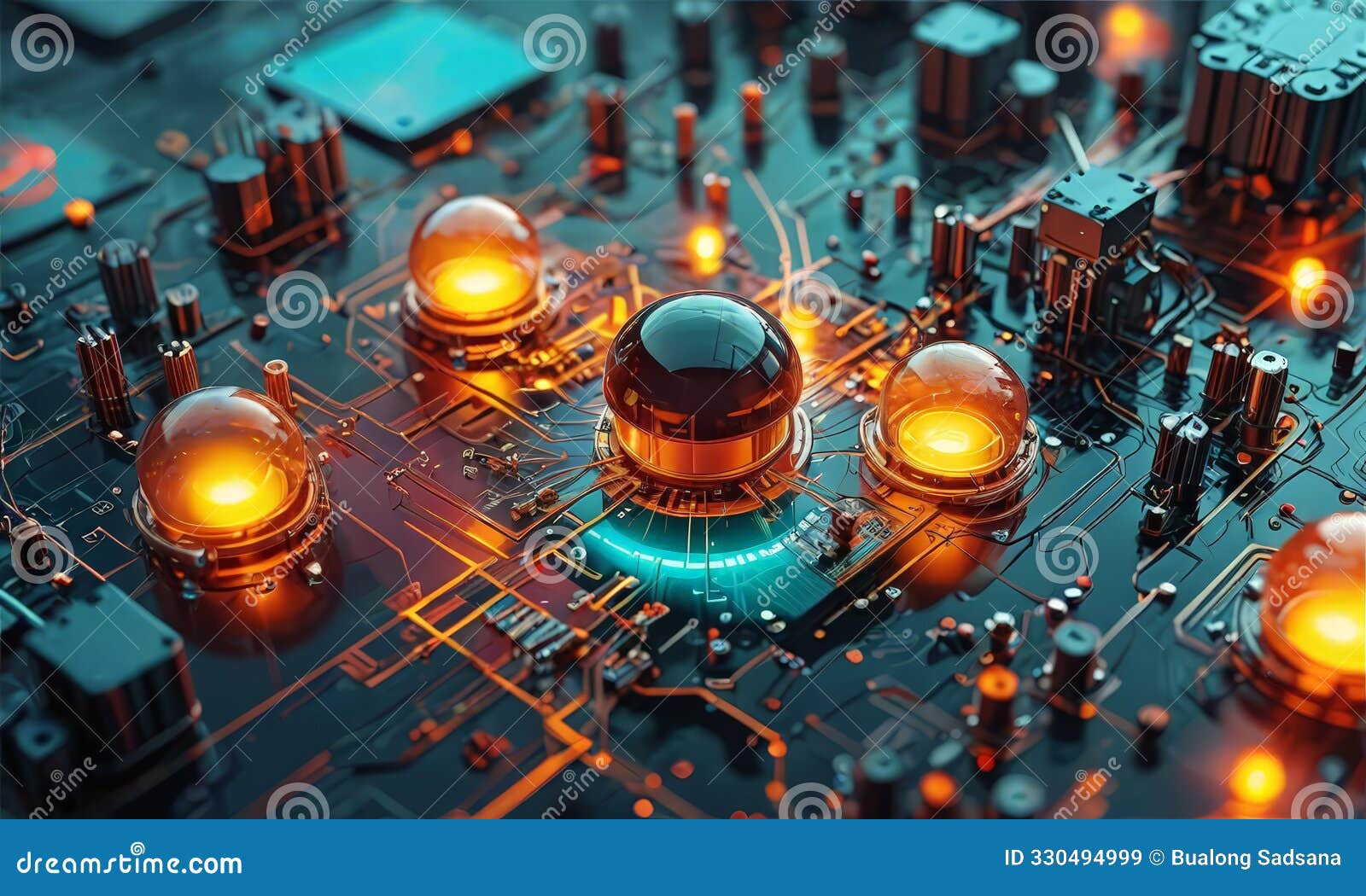Computer Circuit with Glowing Light on it Stock Illustration ...