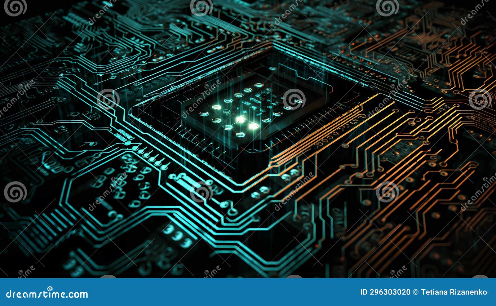 Computer Circuit Mainboard with Microchip and Semiconductors. Technical ...