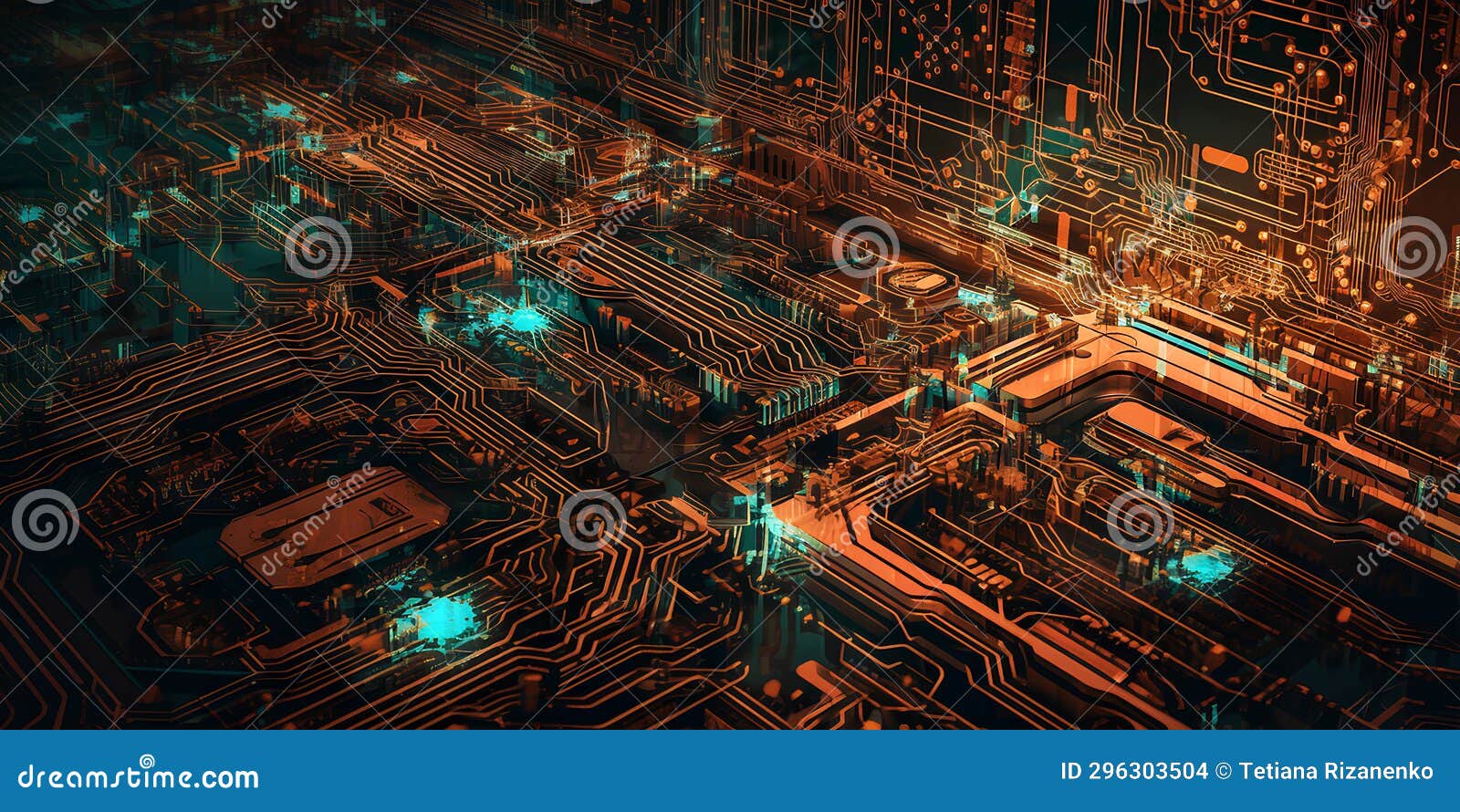 Computer Circuit Mainboard with Microchip. Technical Cyber Background ...