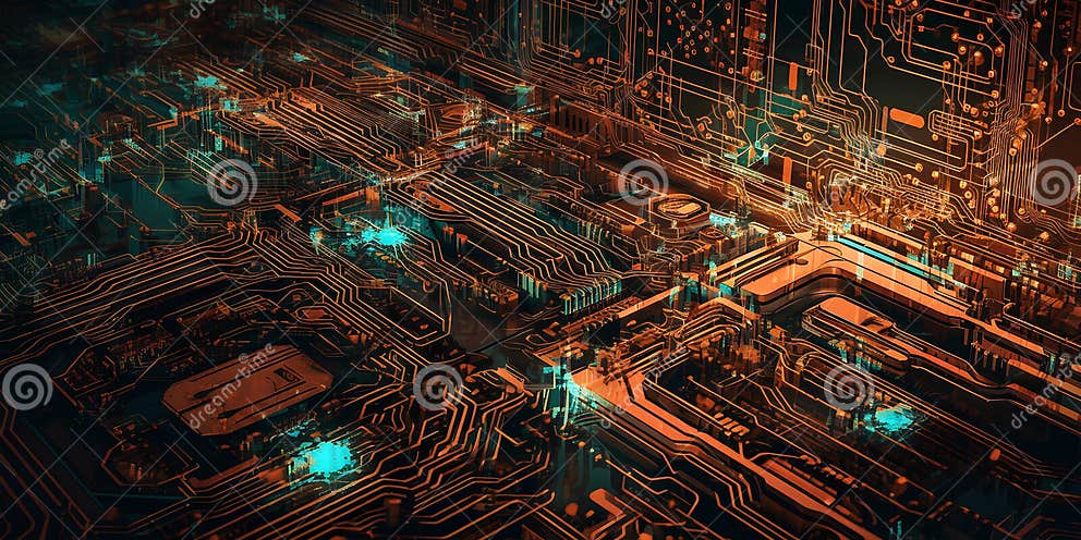 Computer Circuit Mainboard with Microchip. Technical Cyber Background ...