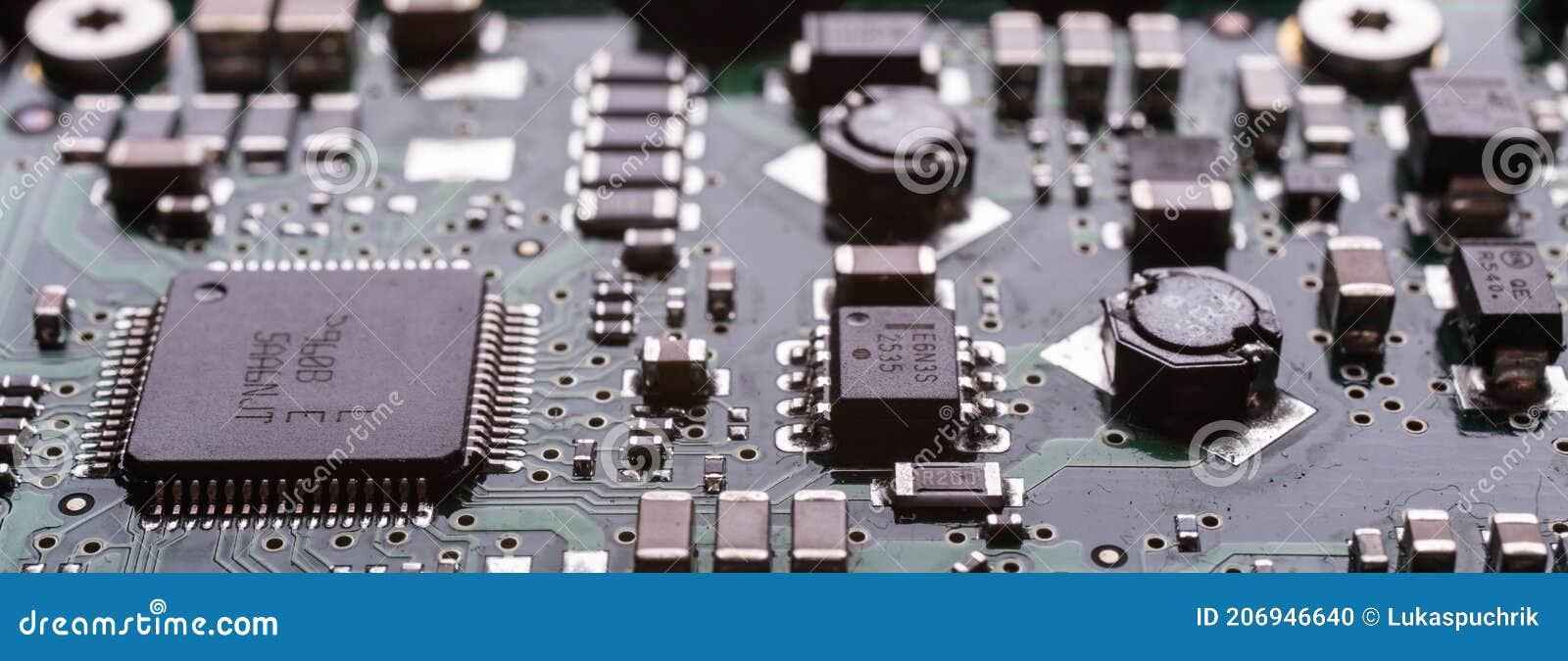 Computer Circuits Hardware Close Up. Motherboard Parts, Chips ...