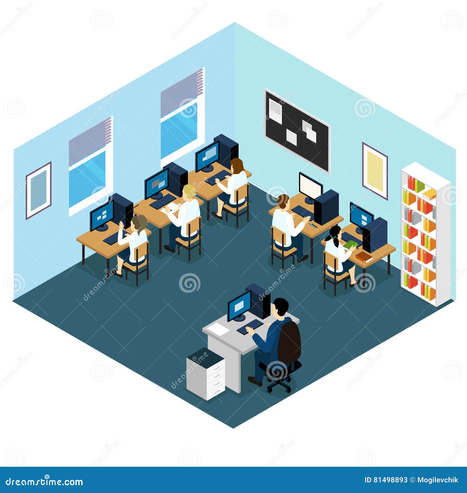 Computer Class Isometric Layout Stock Vector - Illustration of desk ...
