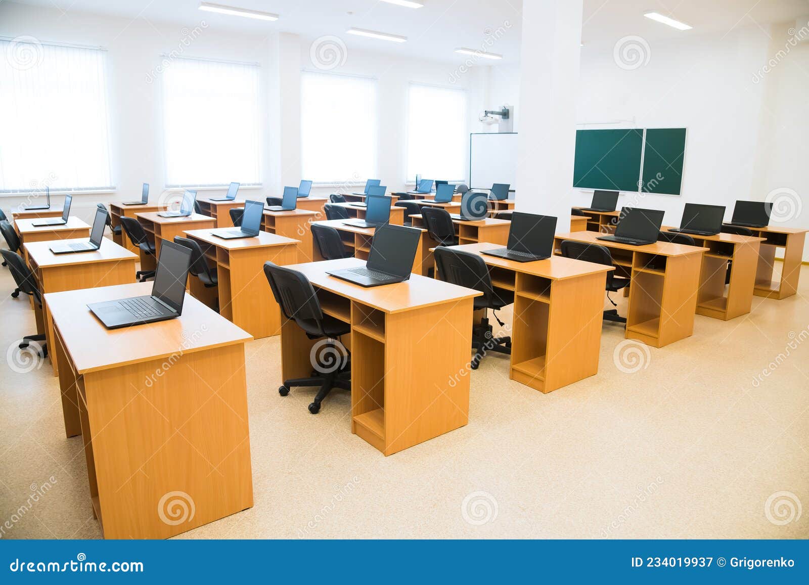 Computer Class at School. Distance Learning Stock Image - Image of room ...