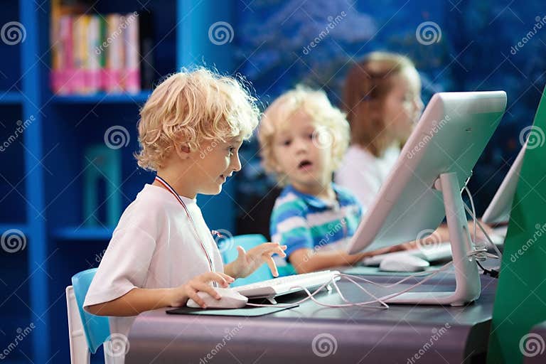Computer Class for School Kids. Children Study Stock Photo - Image of ...