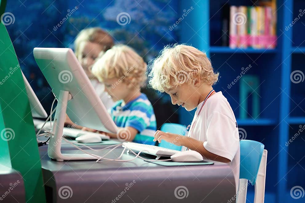 Computer Class for School Kids. Children Study Stock Image - Image of ...