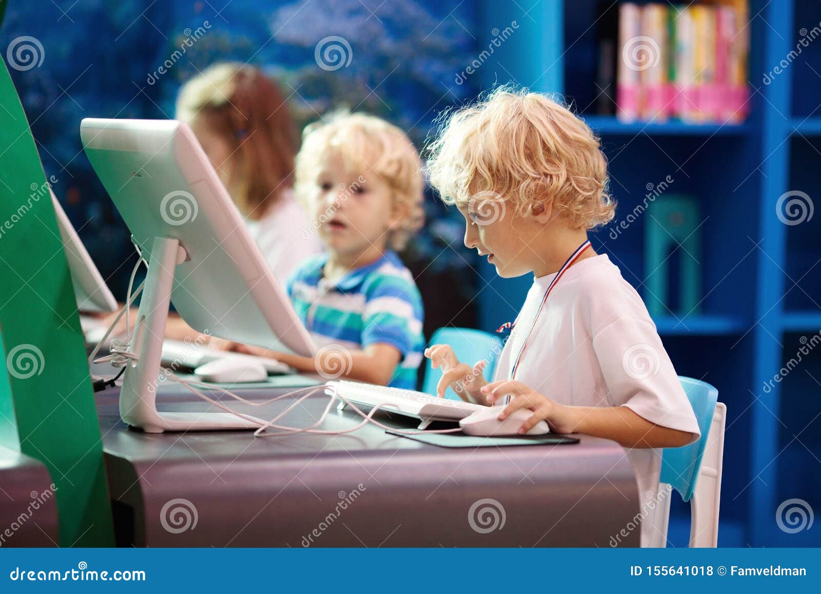 Computer Class for School Kids. Children Study Stock Photo - Image of ...