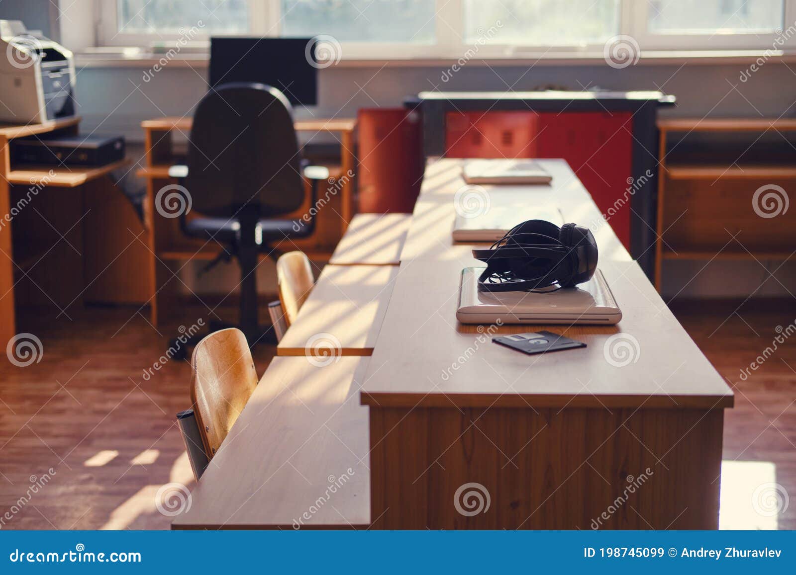 Computer Class in Secondary, University. Computer Room is Empty Waiting ...