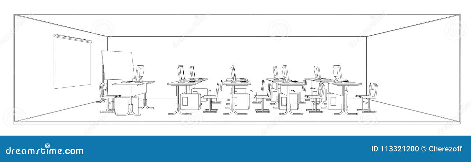 Computer Class with Tables and Computers Stock Illustration ...