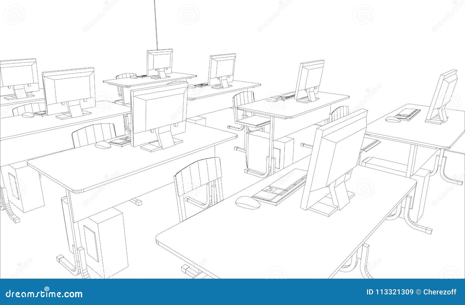 Computer Class with Tables and Computers Stock Illustration ...