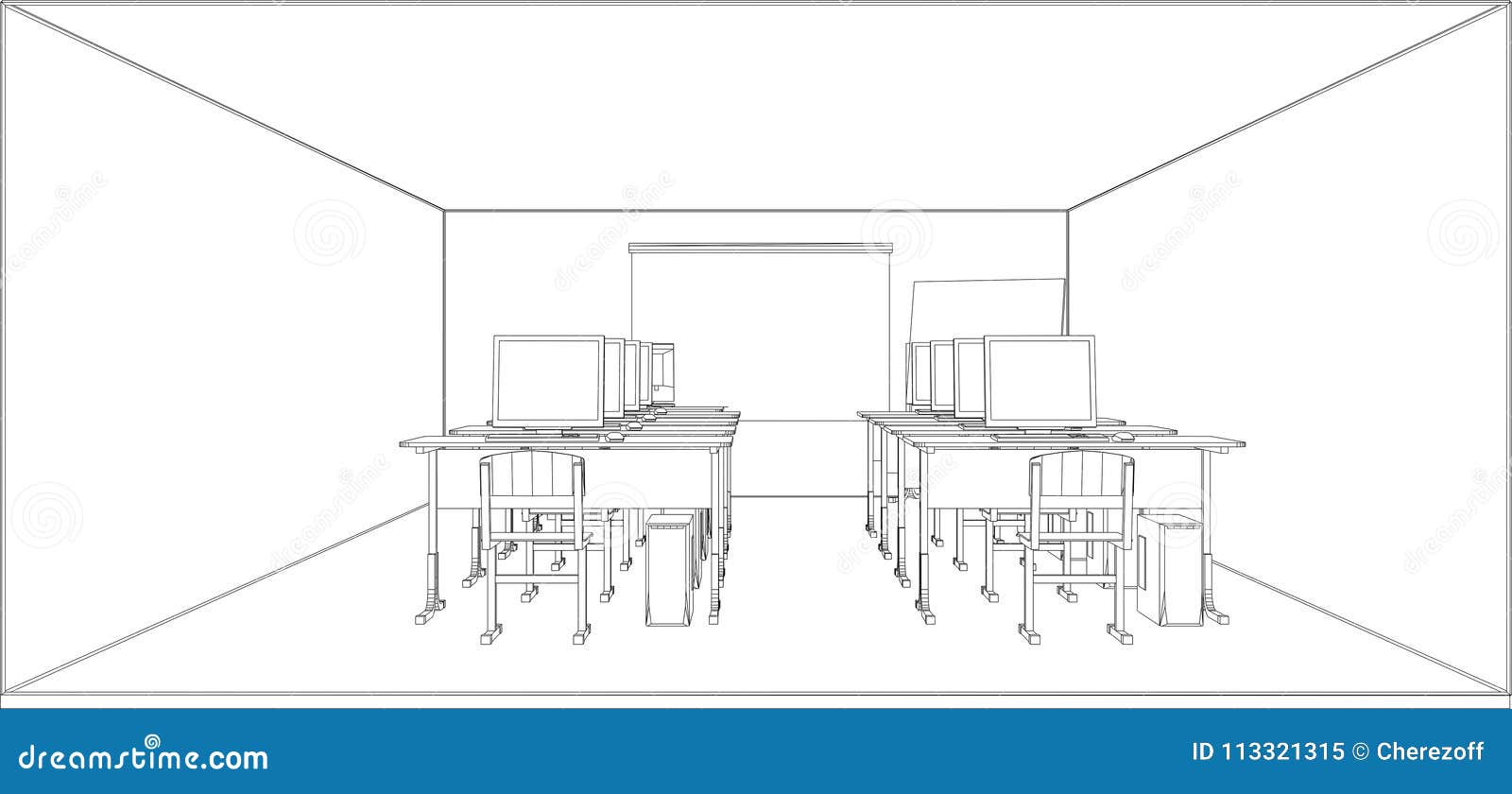 Computer Class with Tables and Computers Stock Illustration ...