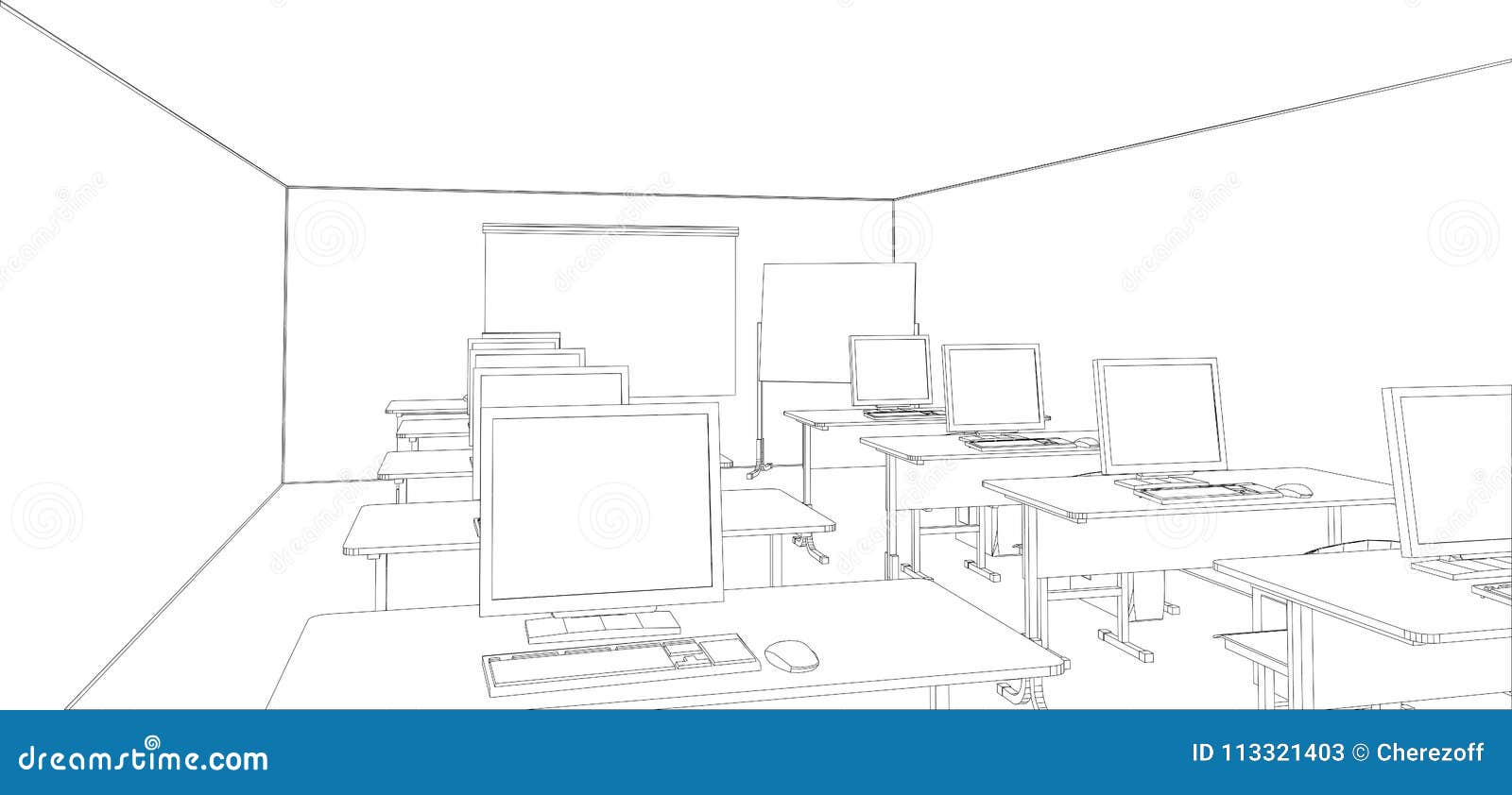 Computer Class with Tables and Computers Stock Illustration ...