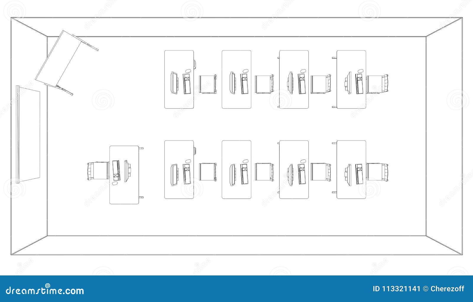 Computer Class with Tables and Computers Stock Illustration ...