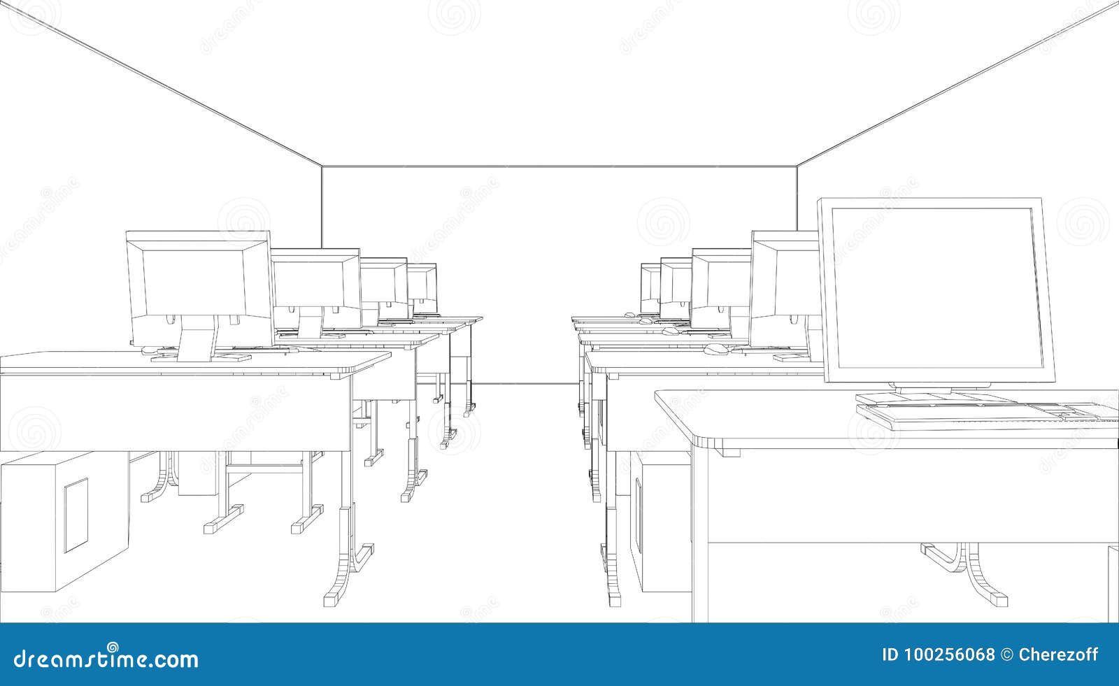 Computer Class with Tables and Computers Stock Vector - Illustration of ...