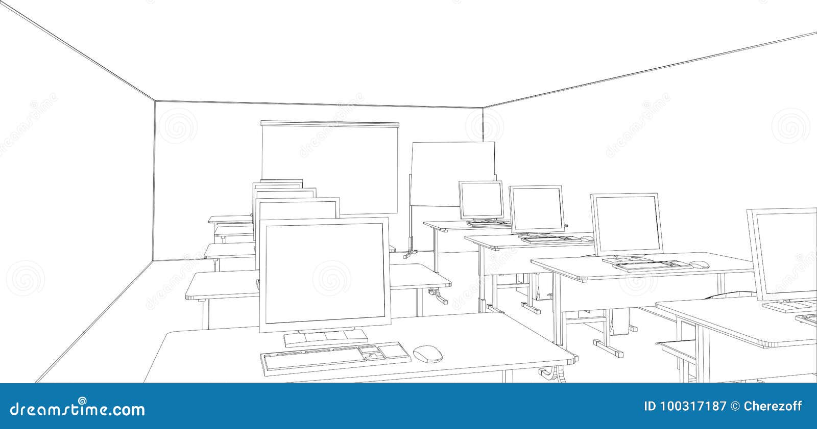 Computer Class with Tables and Computers Stock Vector - Illustration of ...