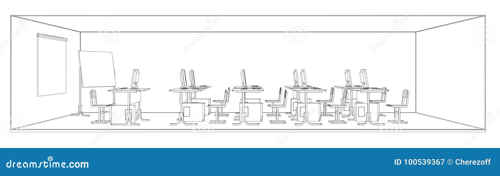 Computer Class with Tables and Computers Stock Vector - Illustration of ...