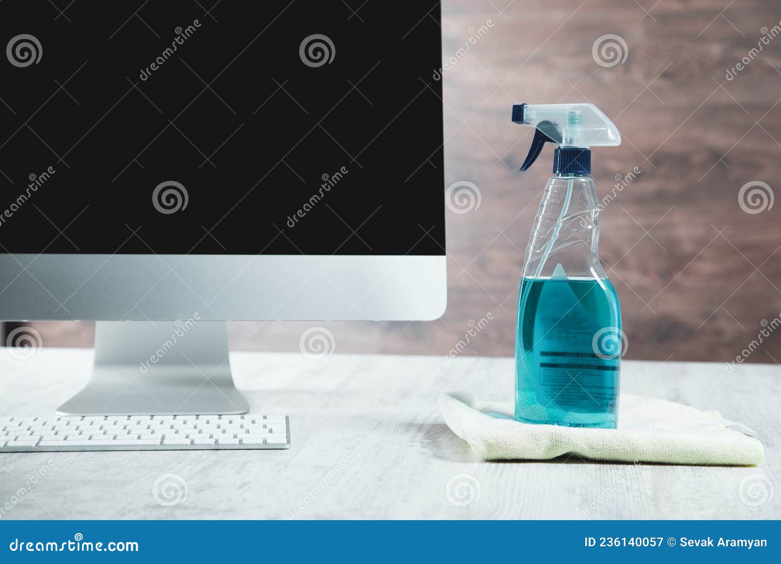 Computer with Clean on the Desk Background. Stock Image - Image of ...