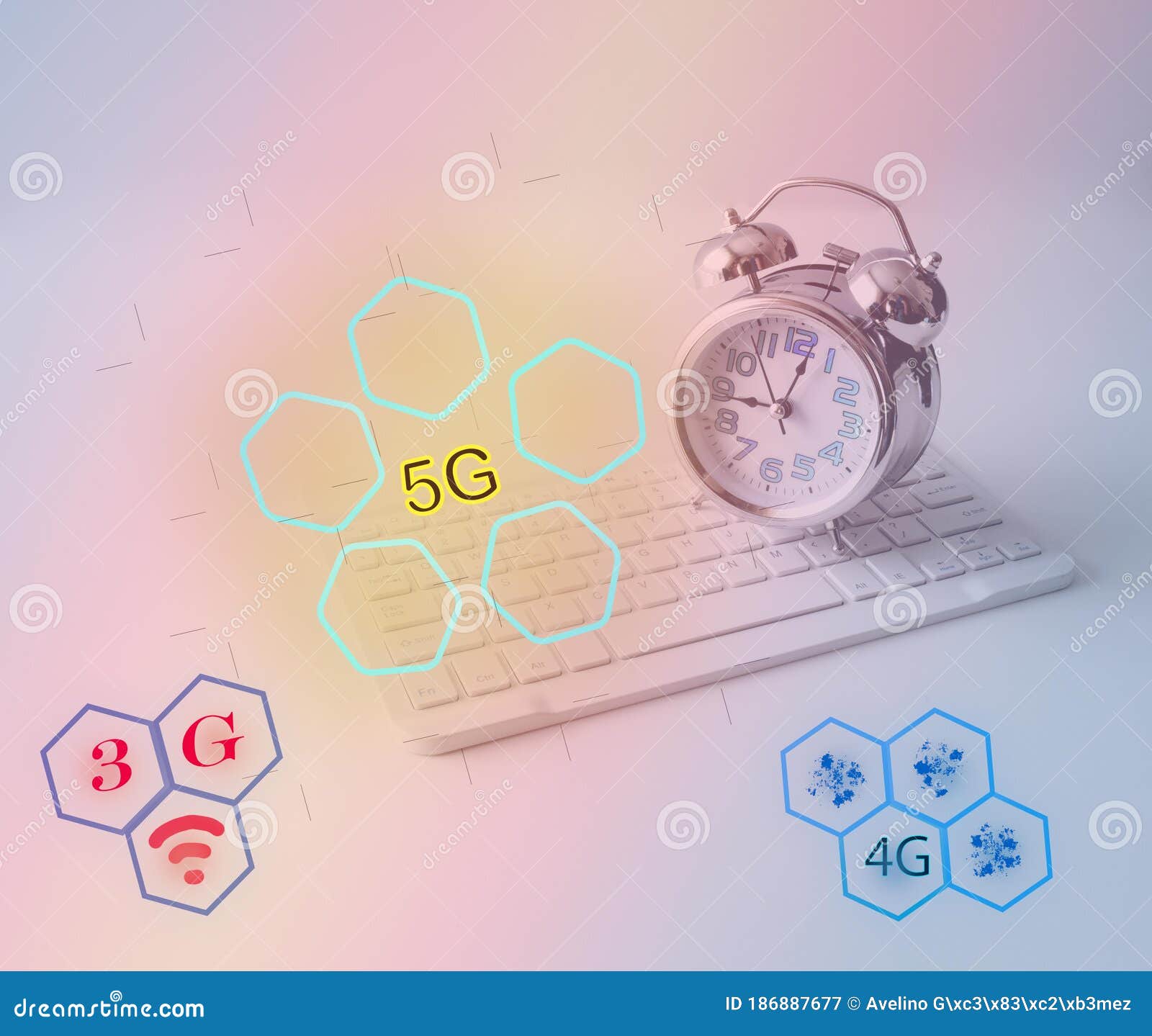 Computer Clock and Connect 5G Stock Image - Image of global ...