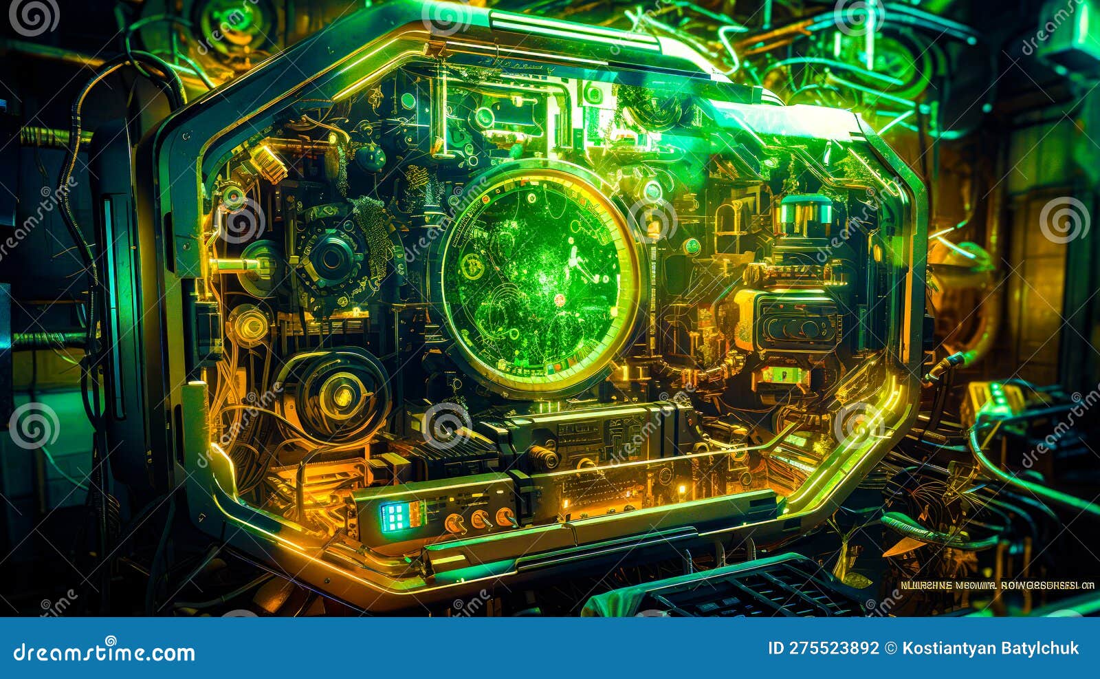 Computer with Clock Inside of it and Keyboard in Front of it ...